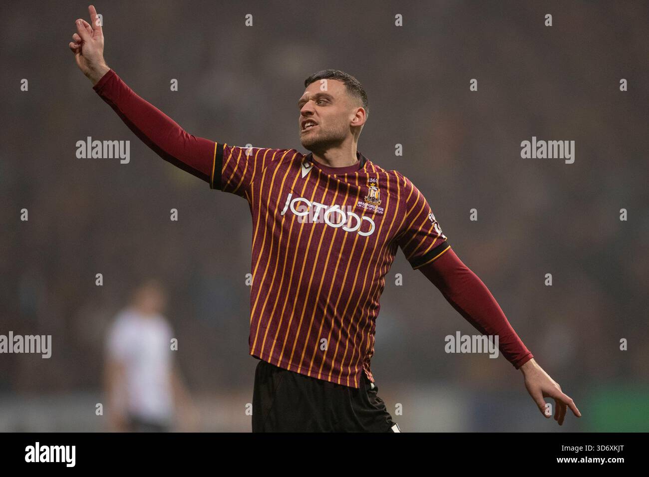 Aden Baldwin #15 of Bradford City gesticulates during the Sky Bet ...