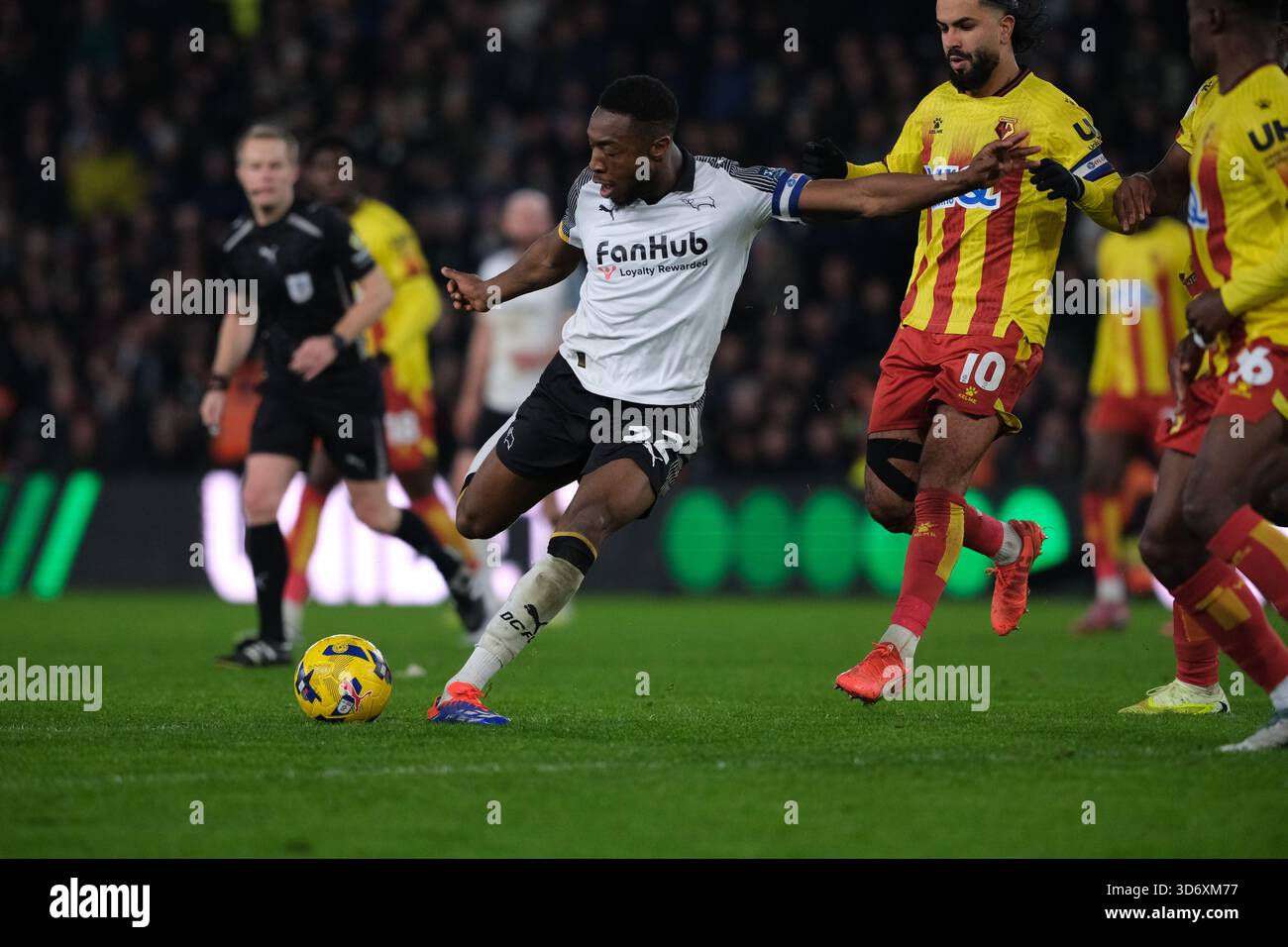Ebou Adams of Derby County shoots at goal during the EFL Championship ...