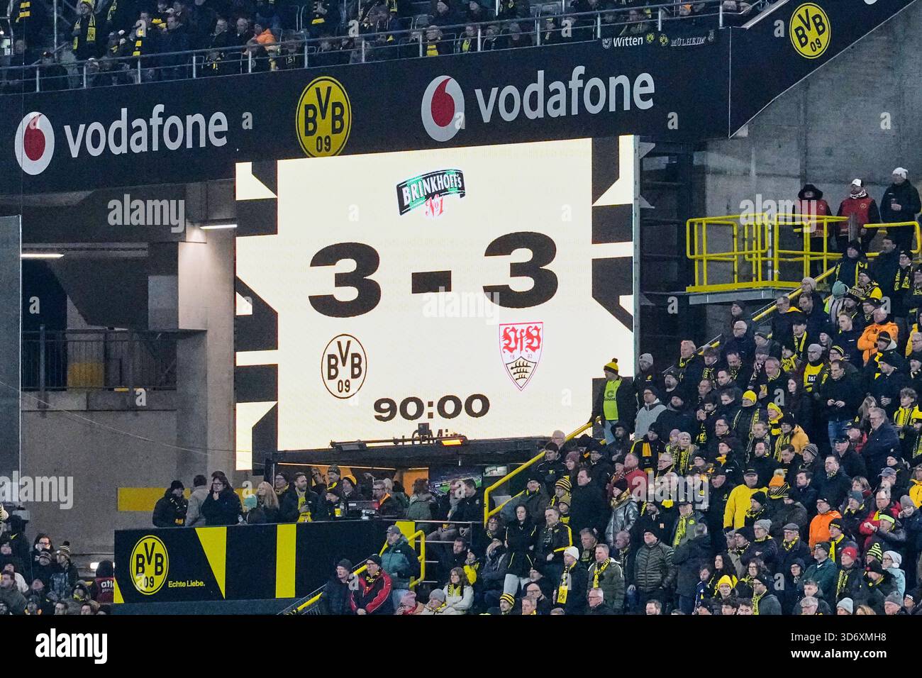 The screen shows the 3-3 result during the German Bundesliga soccer ...