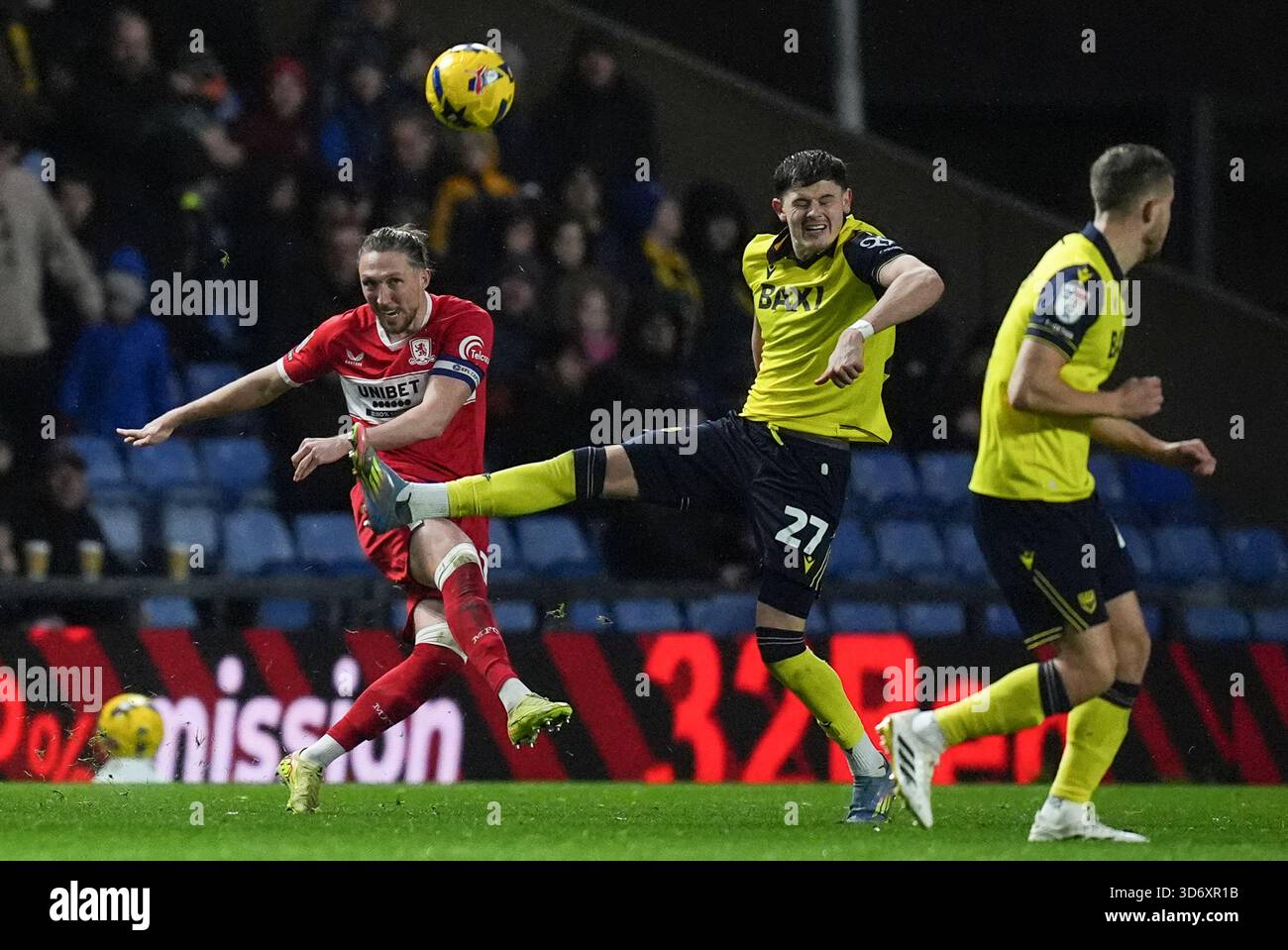 Middlesbrough's Luke Ayling (left) and Will Lankshear of Oxford United ...