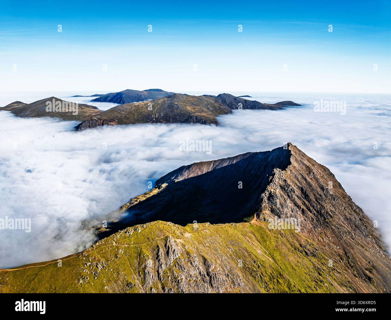 Snowdon Massif from a drone, Snowdon Range, Snowdonia, North Wales, UK ...