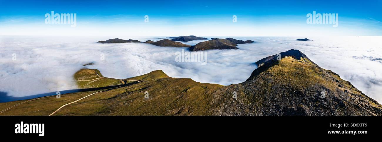 Snowdon Massif from a drone, Snowdon Range, Snowdonia, North Wales, UK ...