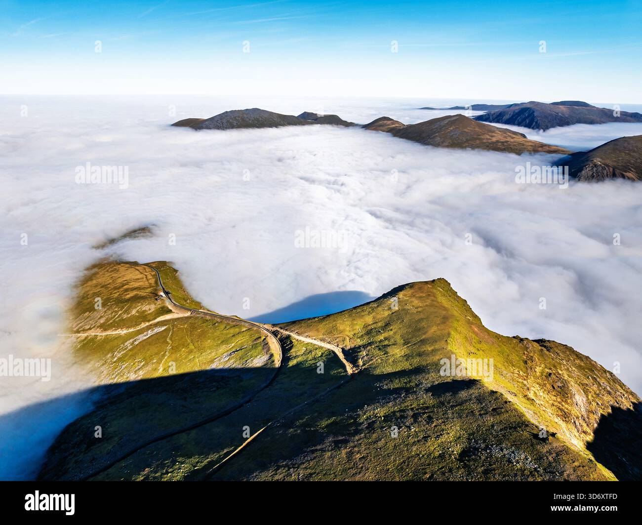 Snowdon Massif from a drone, Snowdon Range, Snowdonia, North Wales, UK ...