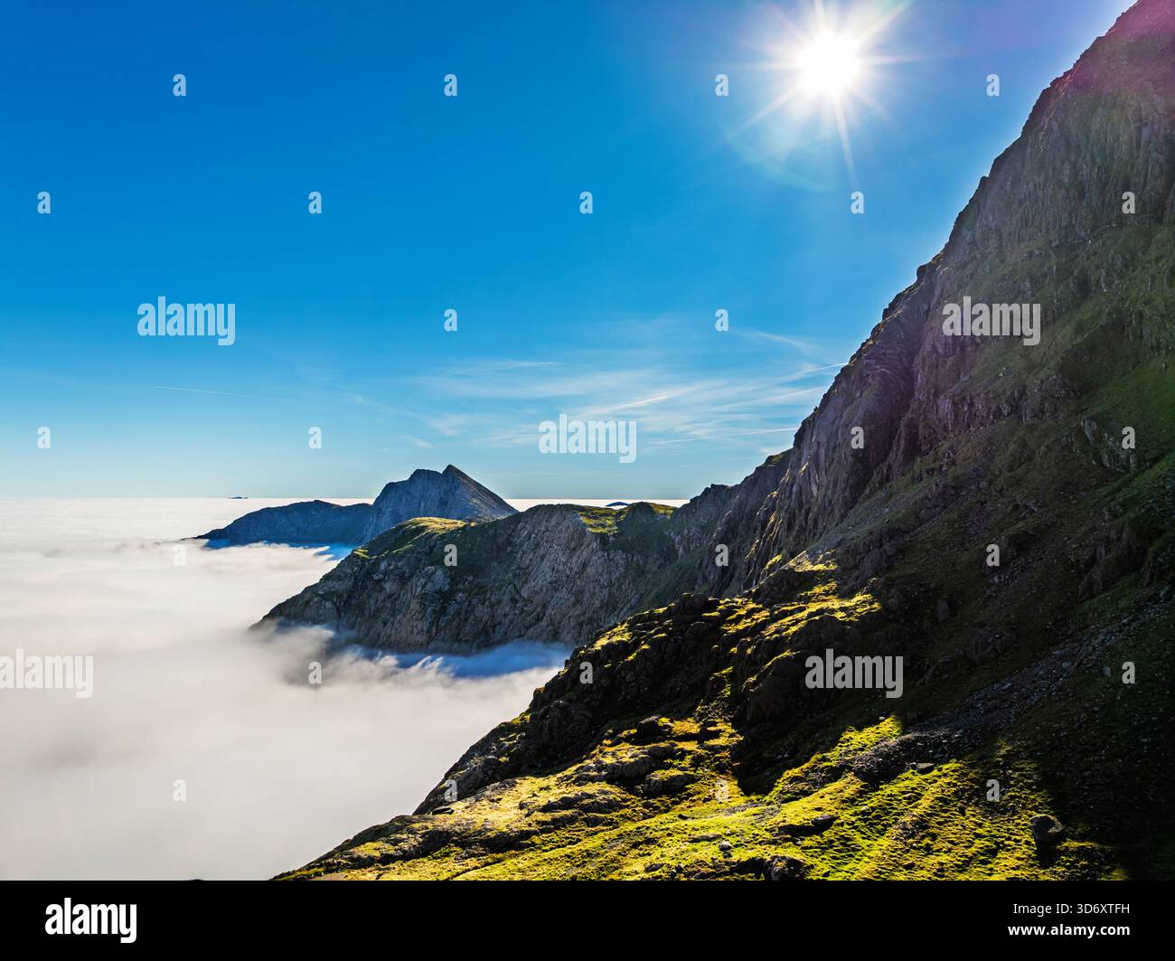 Snowdon Massif from a drone, Snowdon Range, Snowdonia, North Wales, UK ...