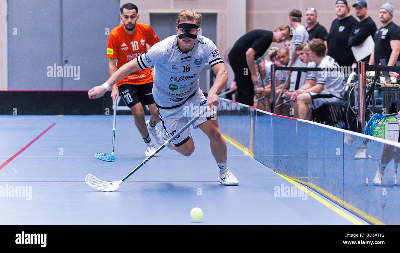 Strängnäs, Sweden. 22 November - 2025: Hovslätts forward 16 Filip Larsson during Mens' Swedish ...