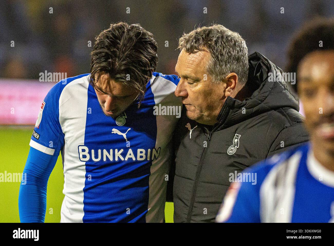 Josh Hawkes of Oldham Athletic and Oldham Athletic Manager Micky Mellon ...