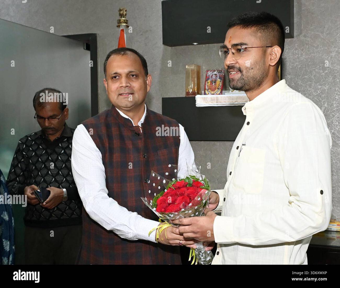 PATNA, INDIA - NOVEMBER 22: Bihar Panchayati Raj Minister Deepak Prakash taking charge at Vikas ...