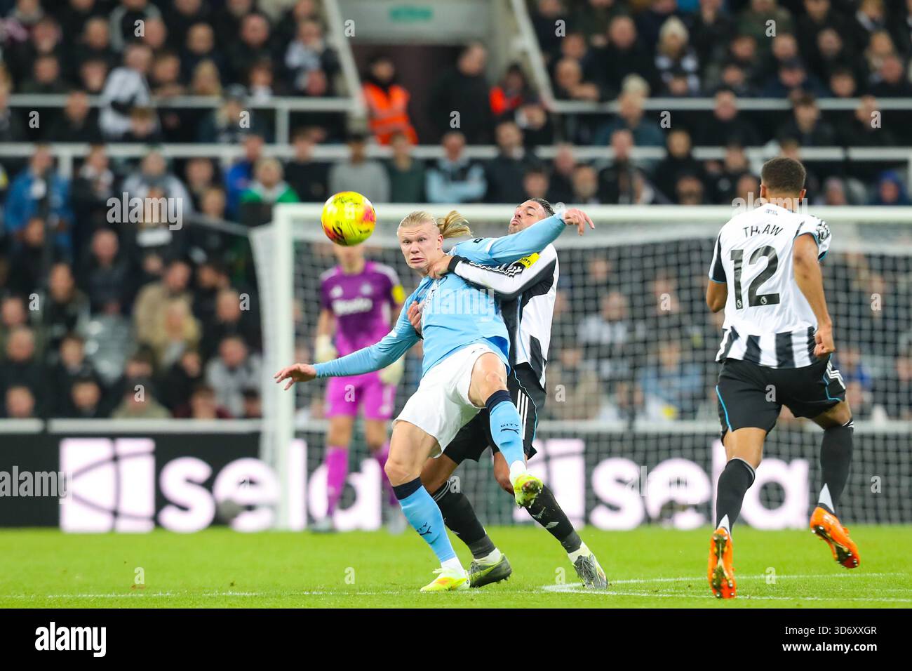 Erling Håland Of Manchester City battles with Fabian Schär Of Newcastle ...