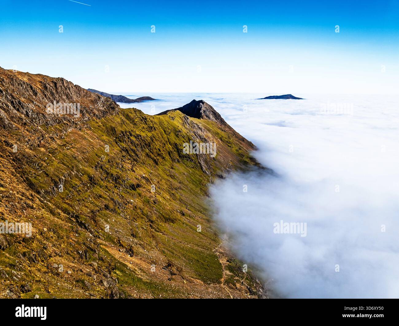 Snowdon Massif from a drone, Snowdon Range, Snowdonia, North Wales, UK ...