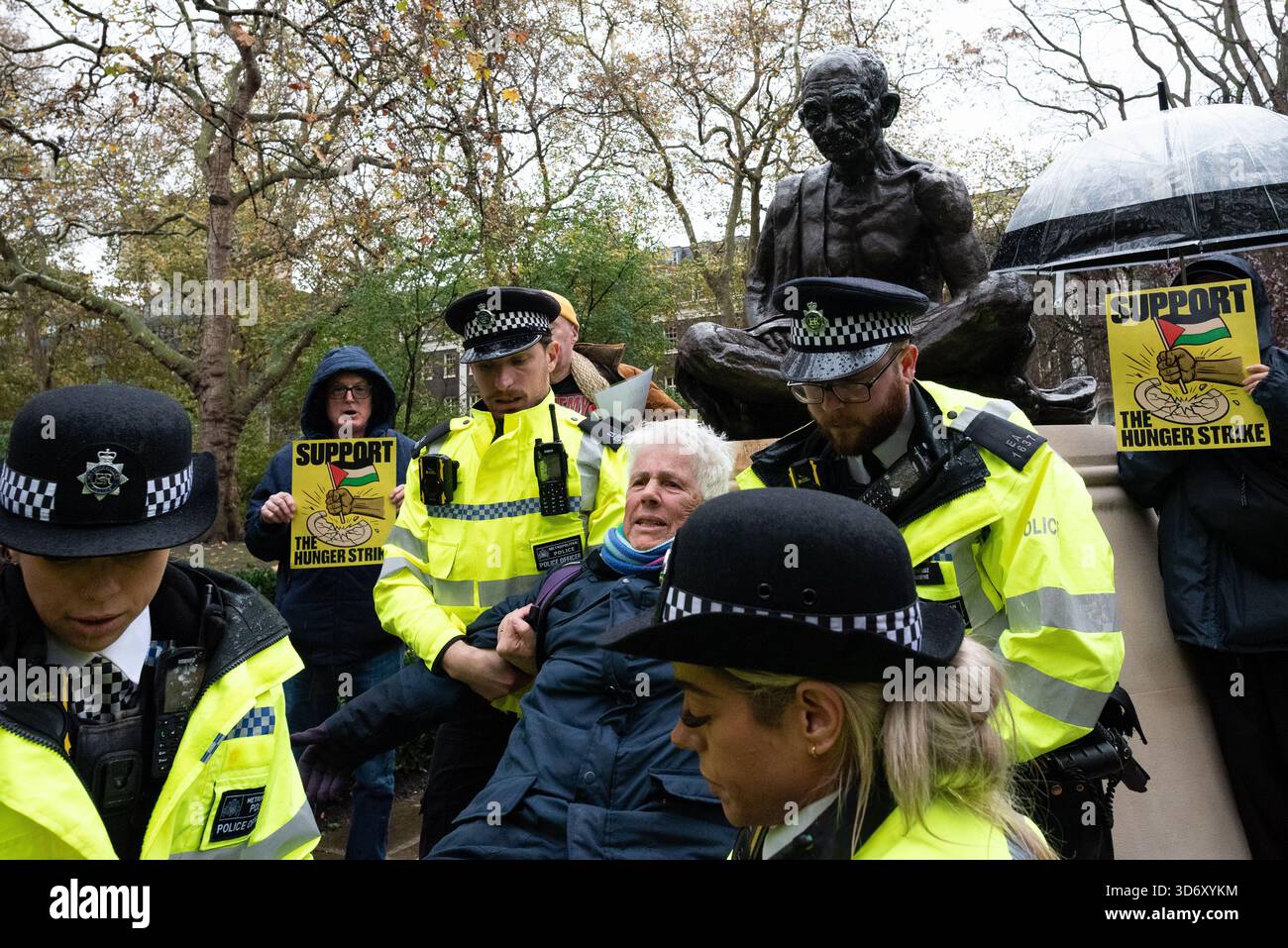 London, UK. 22 November, 2025. A protester is arrested as Defend Our ...