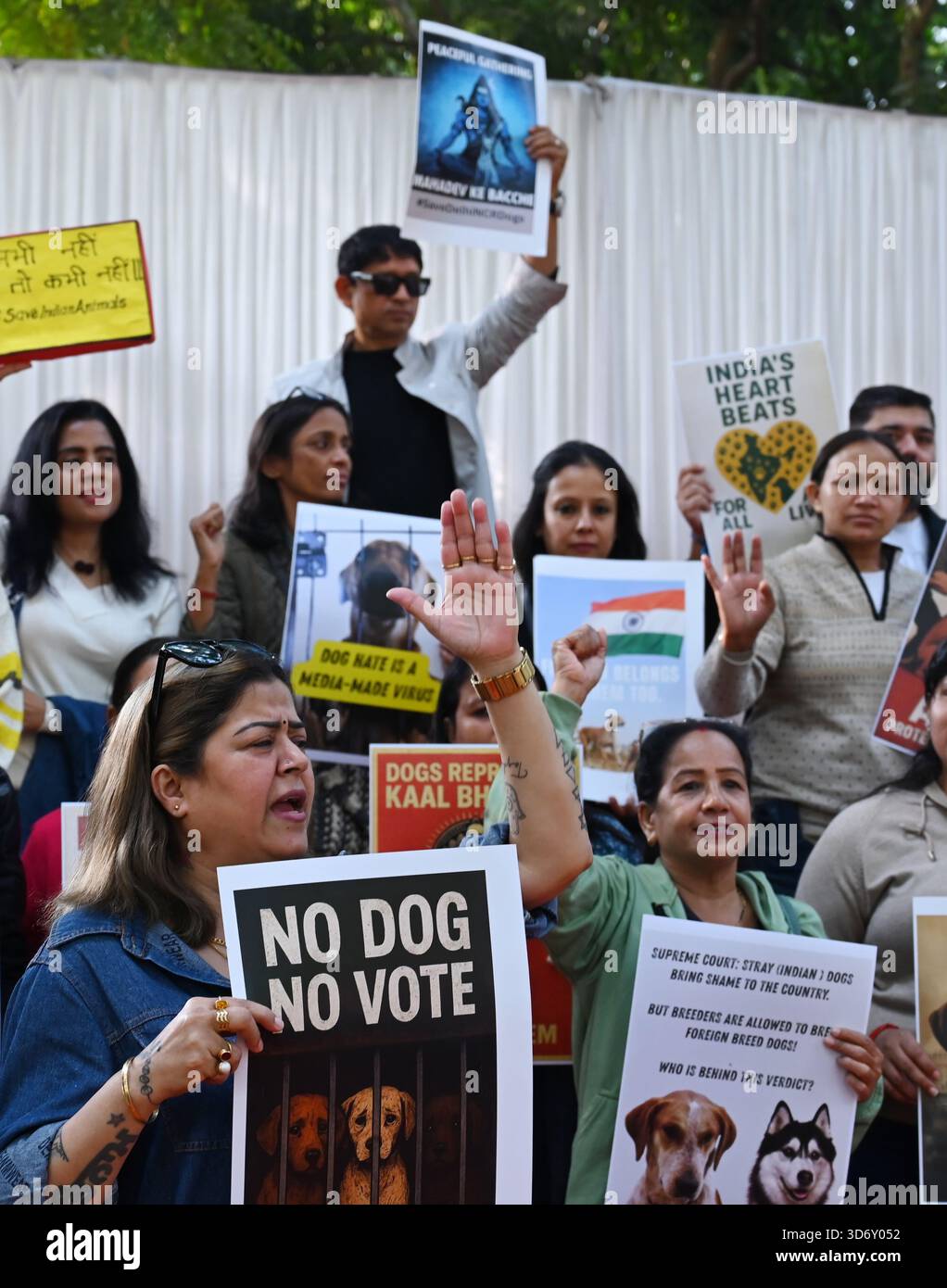 NEW DELHI, INDIA - NOVEMBER 22: Dog lovers during a protest at Jantar ...
