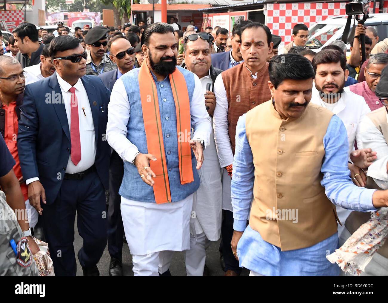 PATNA, INDIA - NOVEMBER 22: Bihar Deputy Chief Minister Samrat Choudhary arriving at BJP office ...