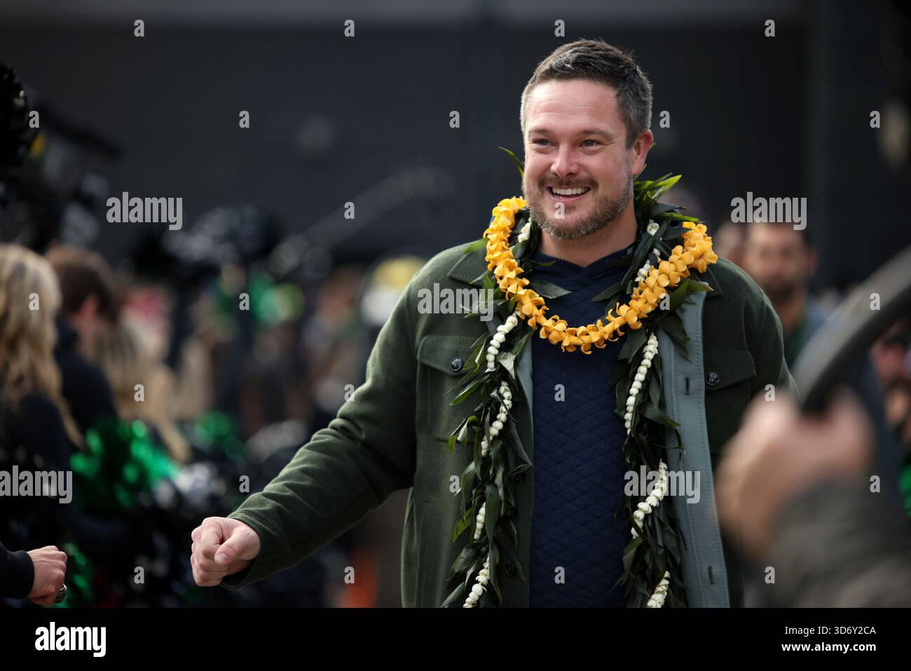Oregon head coach Dan Lanning greets fans before an NCAA college ...