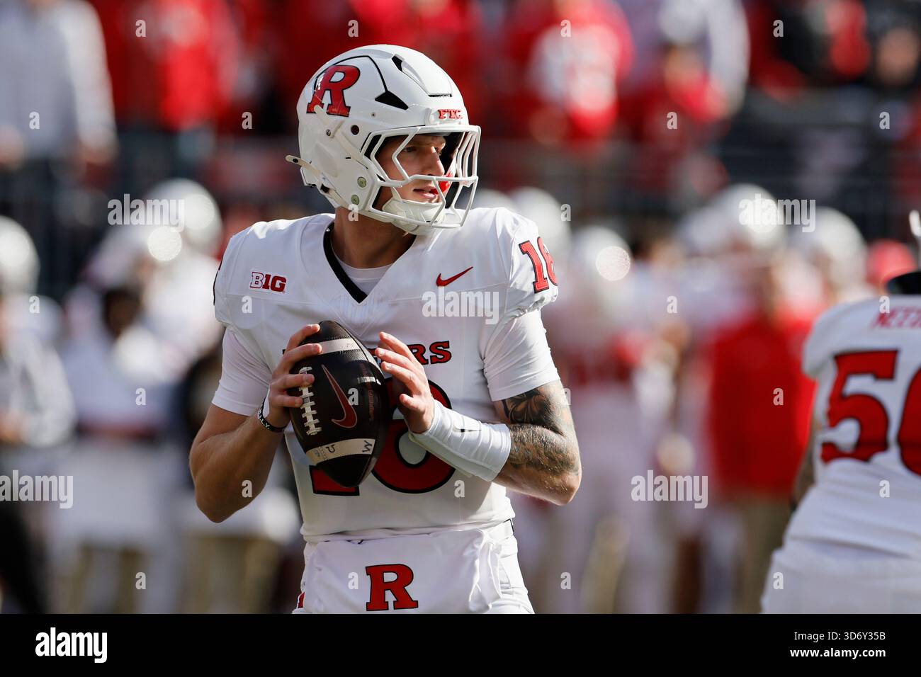 Rutgers quarterback Athan Kaliakmanis looks for an open receiver ...