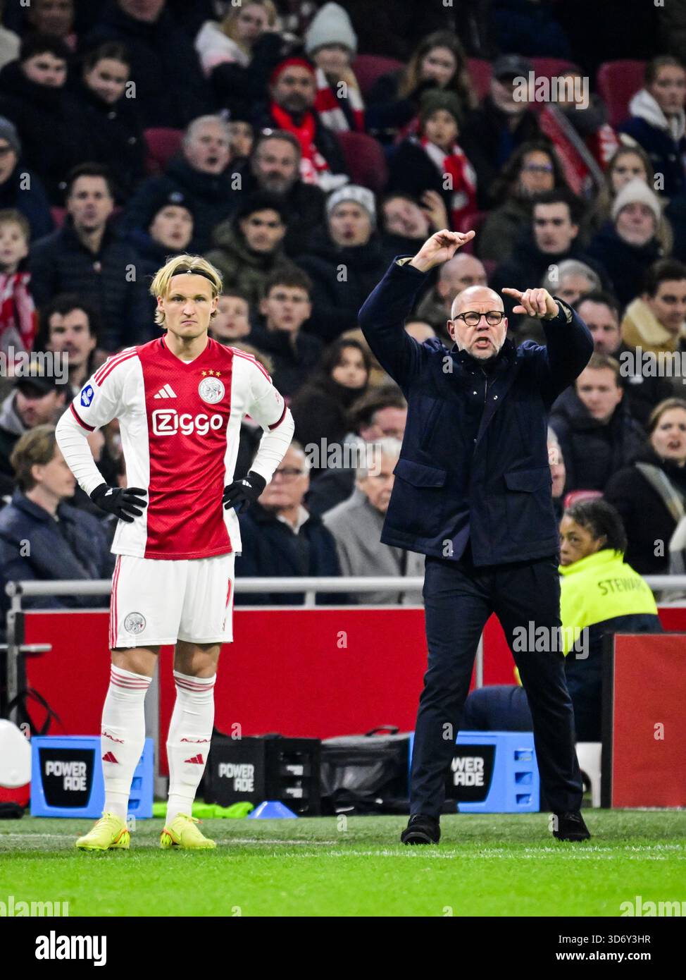 AMSTERDAM – (l-r) Ajax team manager Jan Siemerink, Kasper Dolberg of ...