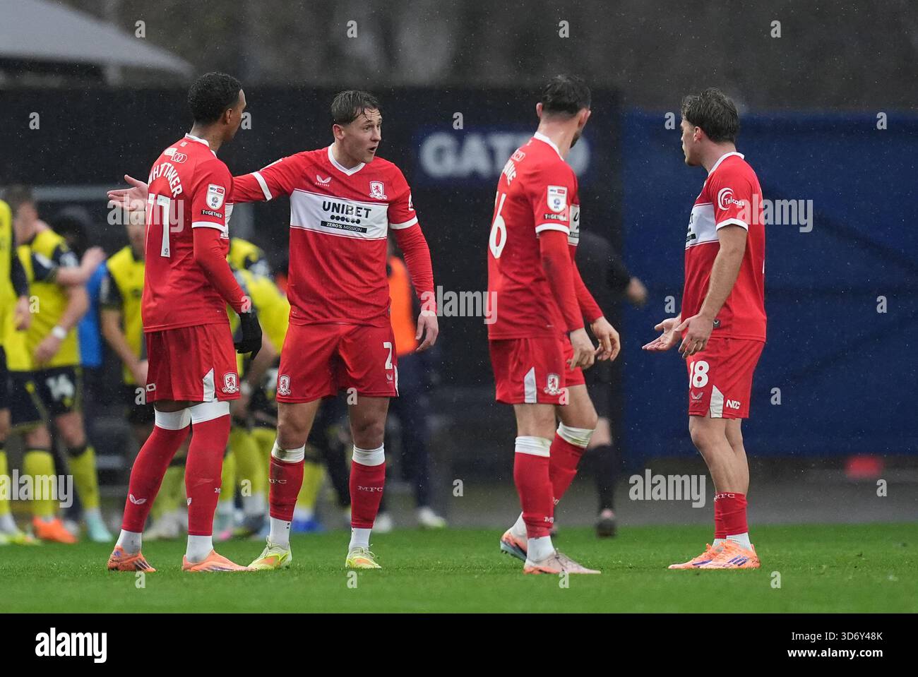 Middlesbrough's Morgan Whittaker (left), Callum Brittain (second left ...
