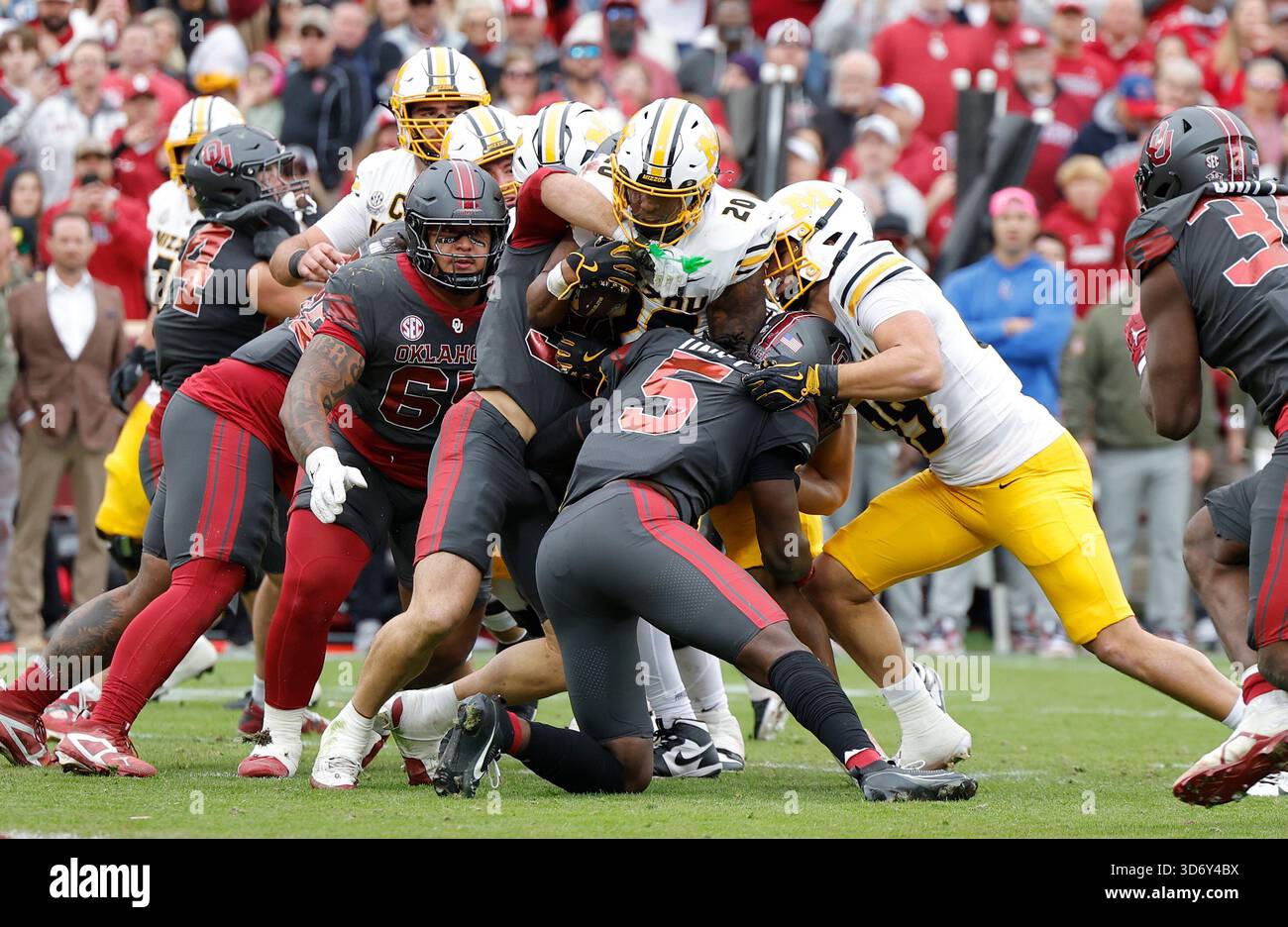 Missouri running back Jamal Roberts (20) is stopped by the Oklahoma ...