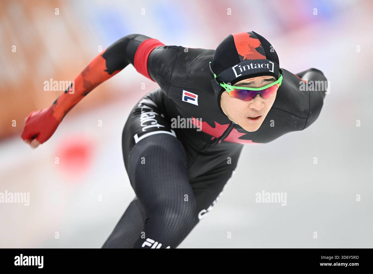 CALGARY, AB - NOVEMBER 22: Yankun Zhao (CAN) races during the 1st 500m ...