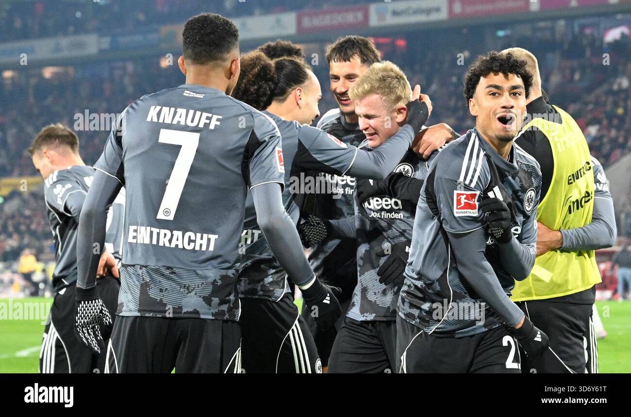 1:4 Goal, celebration, from left to right: Ansgar Knauff, Arthur Theate ...