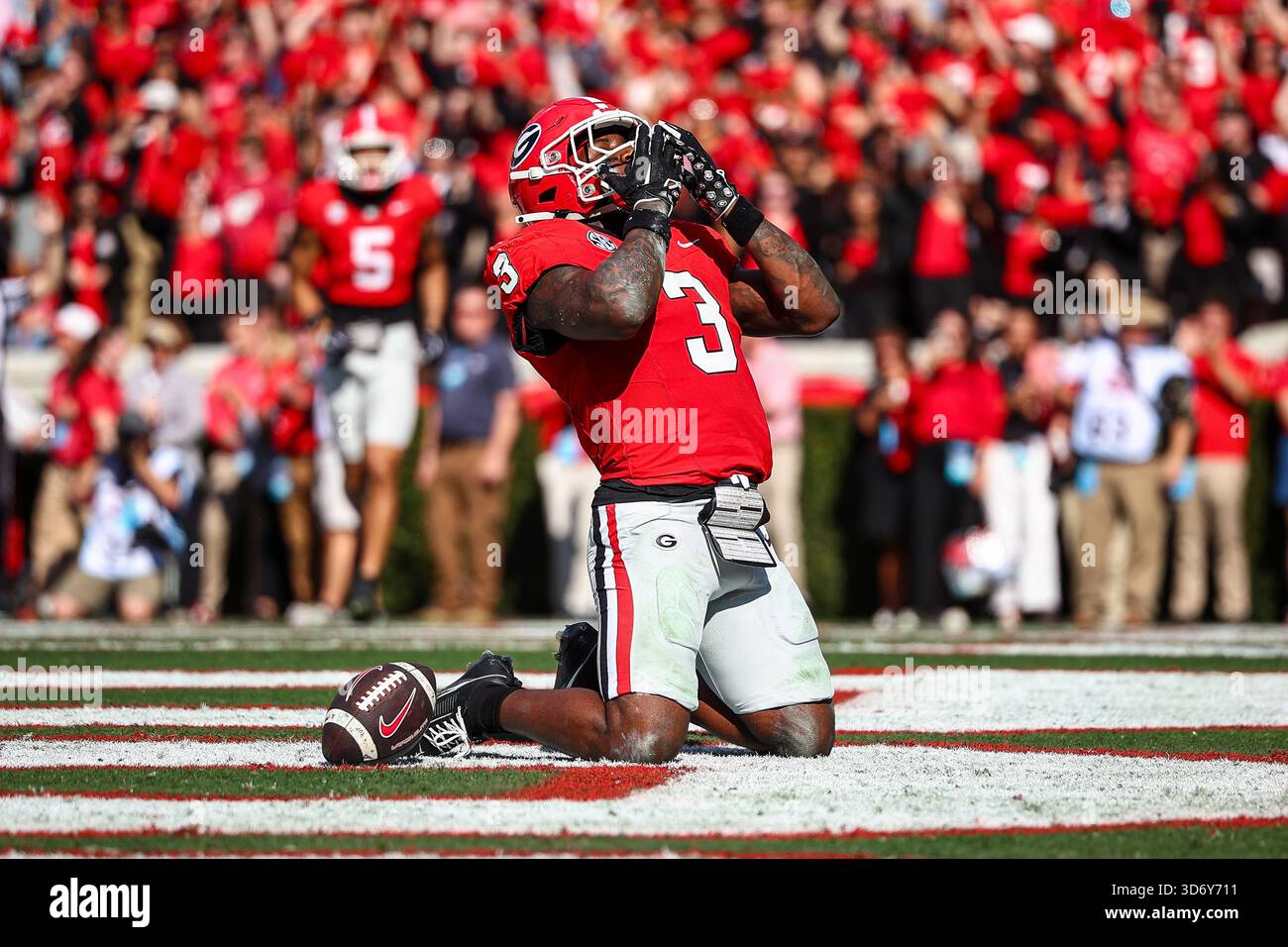 Georgia running back Nate Frazier (3) reacts after scoring a touchdown ...
