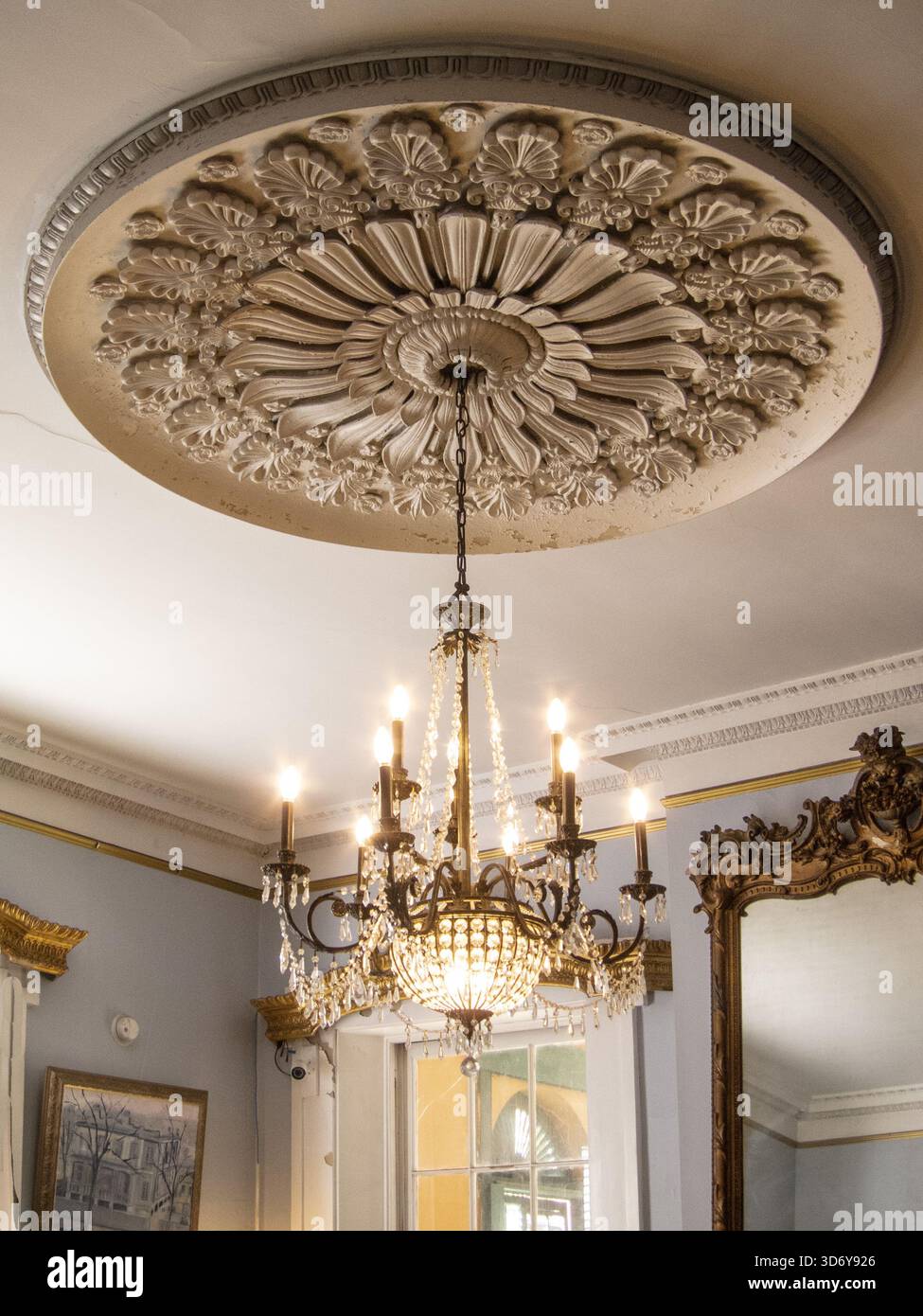 Elaborate ceiling medallion & chandelier in preserved 18th c. home in ...