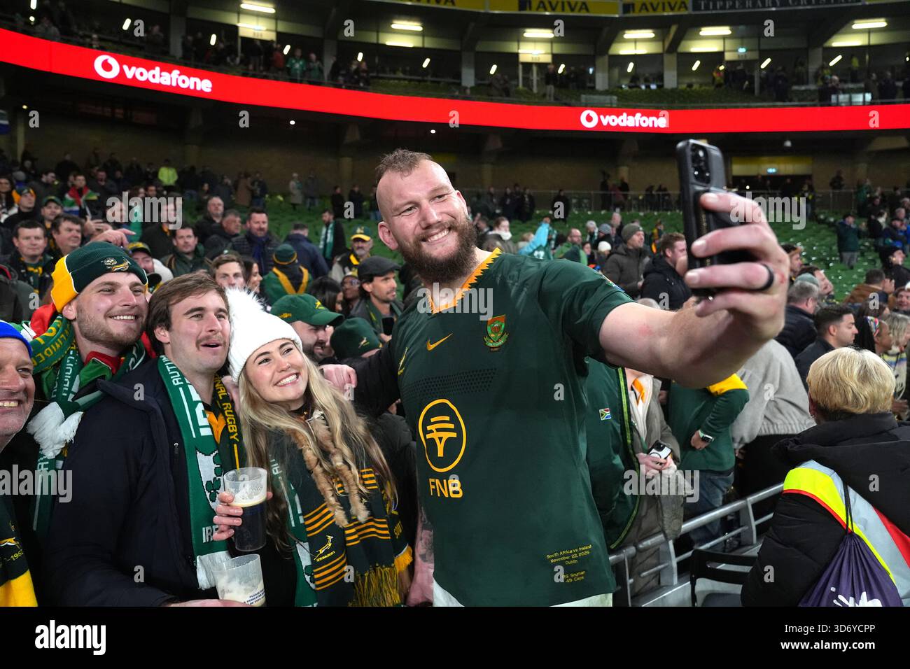 South Africa's RG Snyman celebrates with fans following the Quilter ...