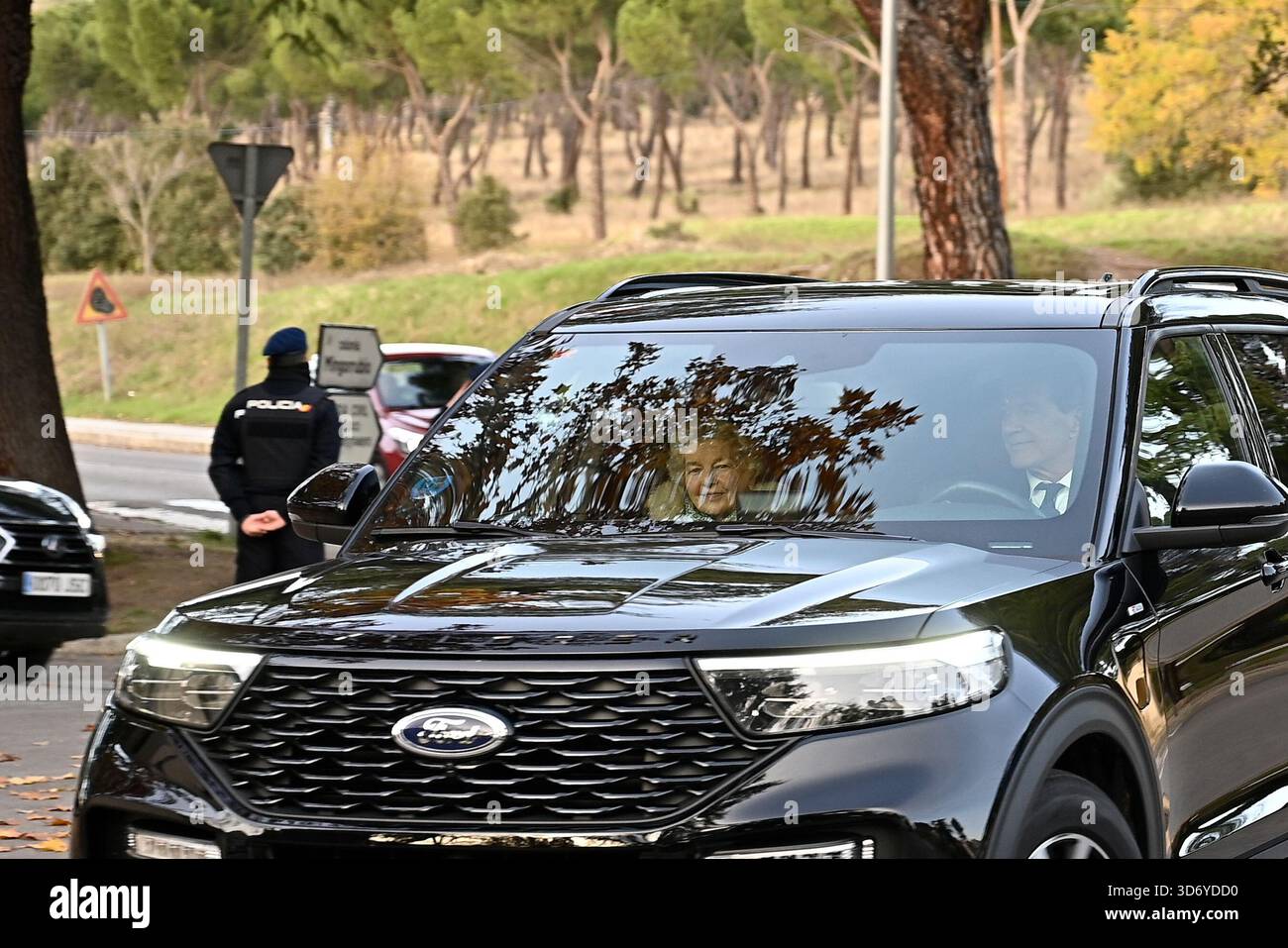 Guests leave the El Pardo palace after the family reunion on November 22, 2025, in Madrid, Spain ...
