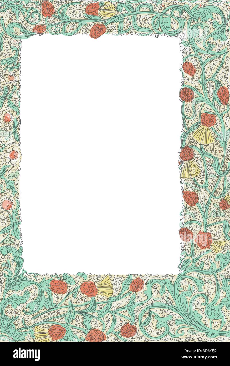 A richly detailed medieval-style illuminated floral border filled with ...