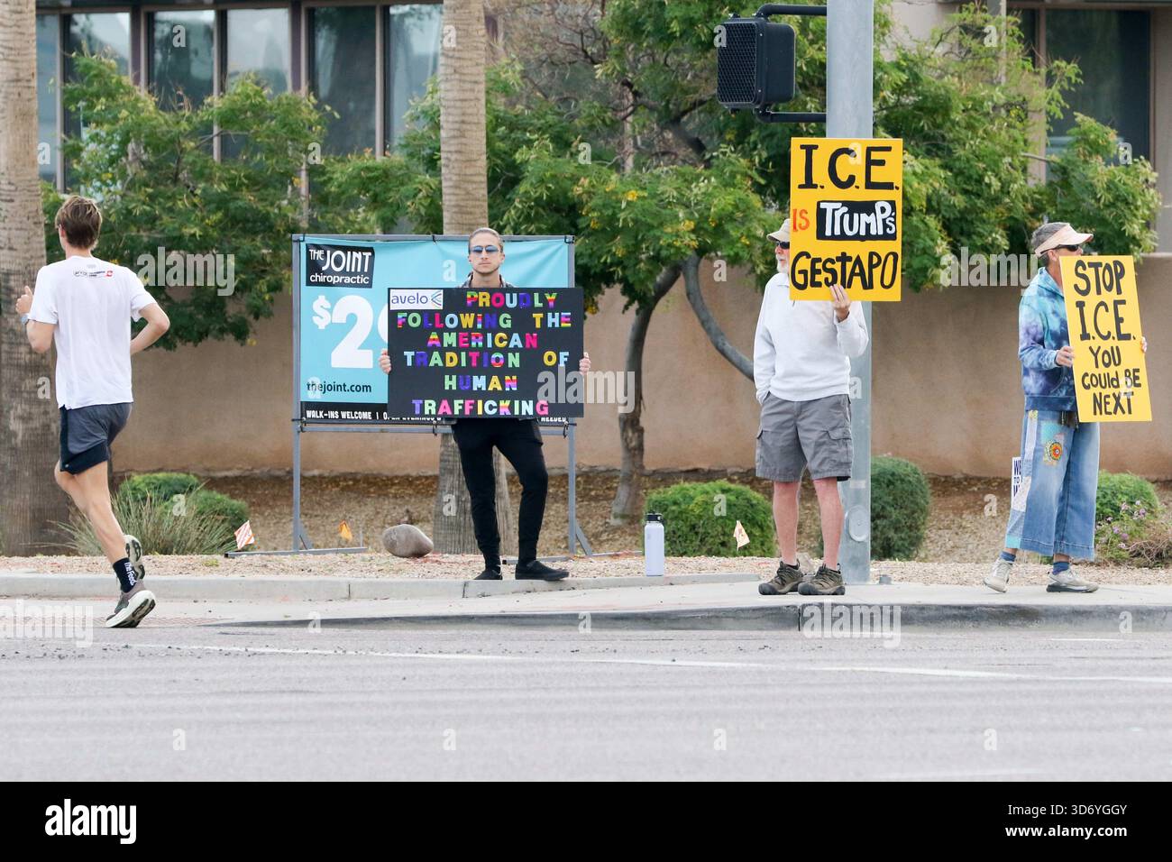 People gathered to protest Avelo Airlines on Power and East Ray Road ...