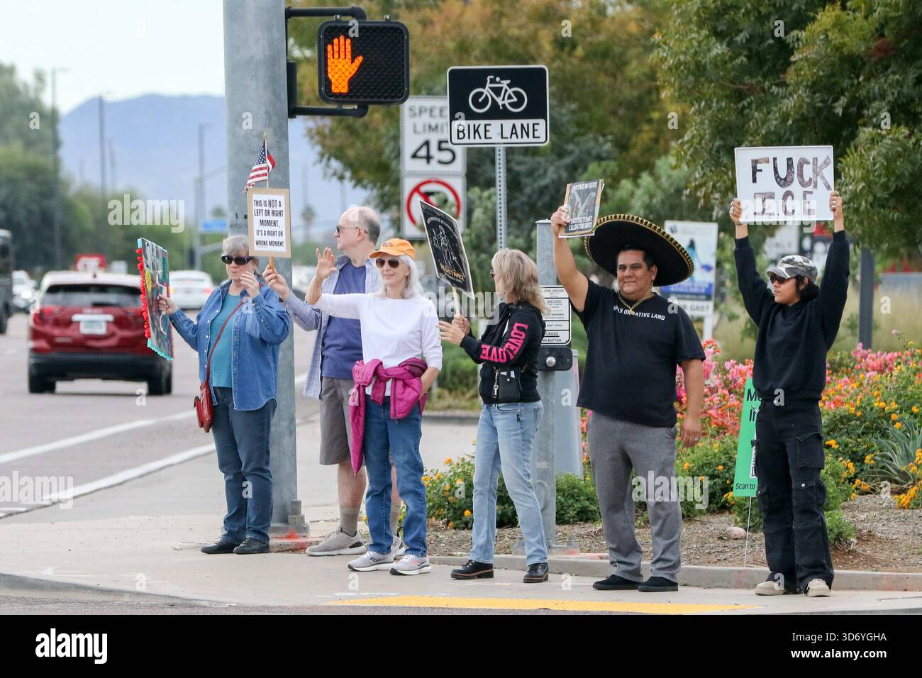 People gathered to protest Avelo Airlines on Power and East Ray Road ...
