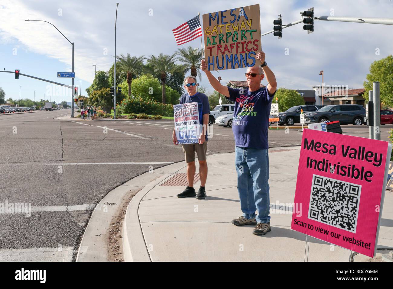 People gathered to protest Avelo Airlines on Power and East Ray Road ...