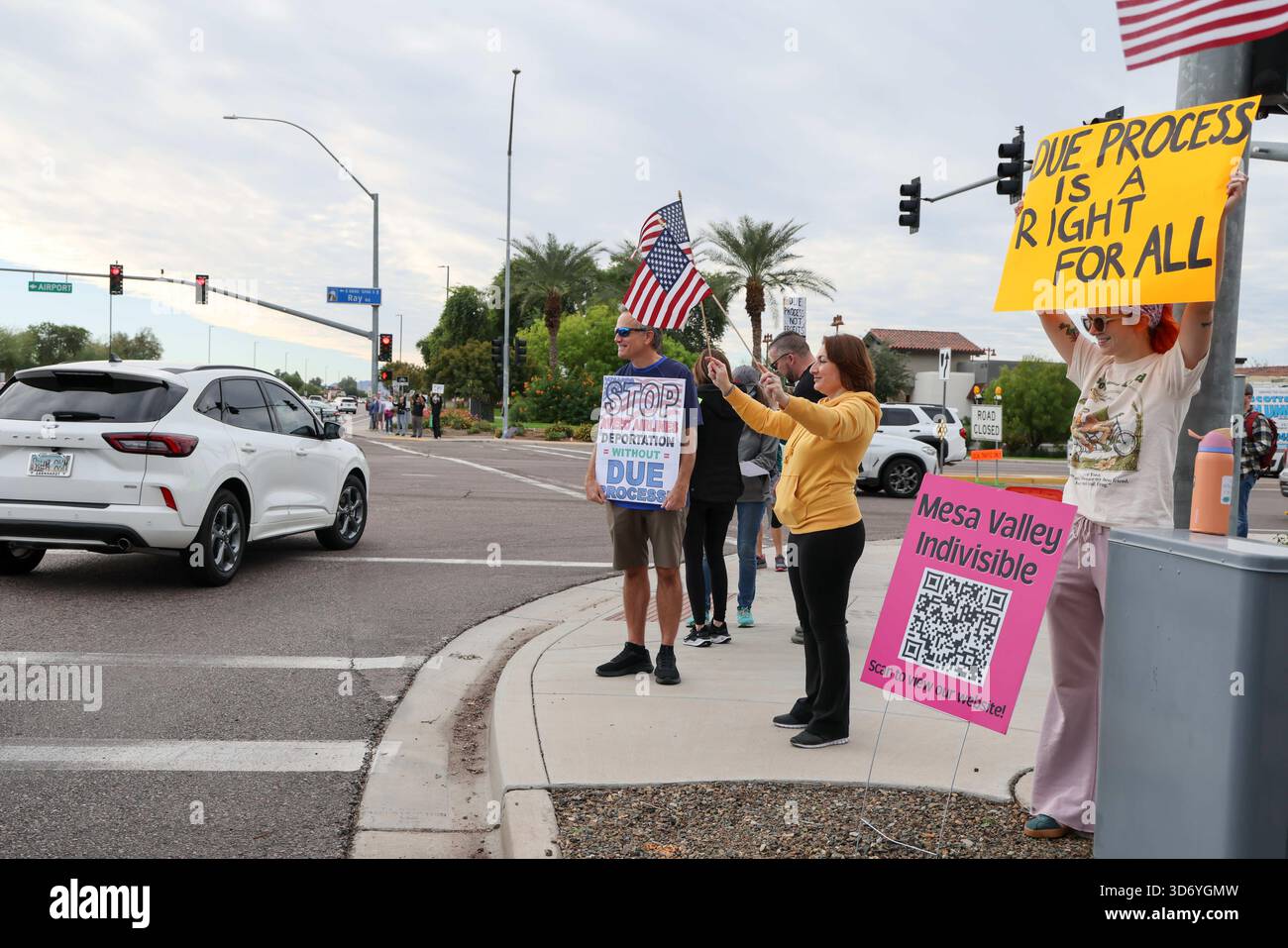 People gathered to protest Avelo Airlines on Power and East Ray Road ...