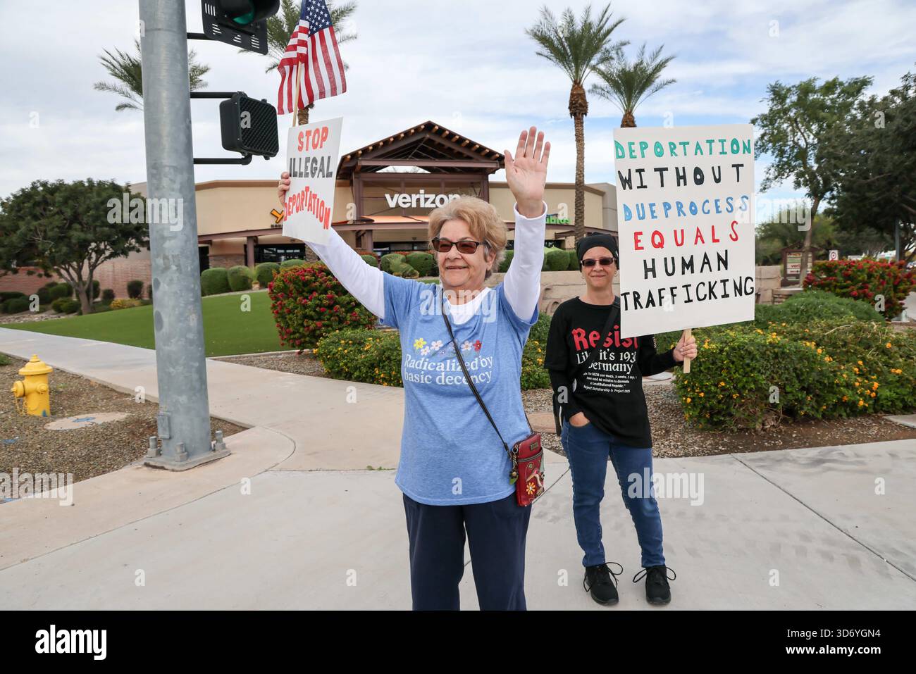 People gathered to protest Avelo Airlines on Power and East Ray Road ...