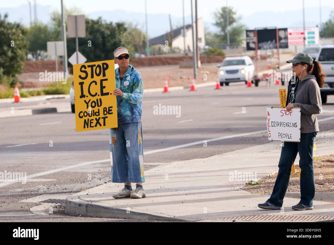 People gathered to protest Avelo Airlines on Power and East Ray Road ...