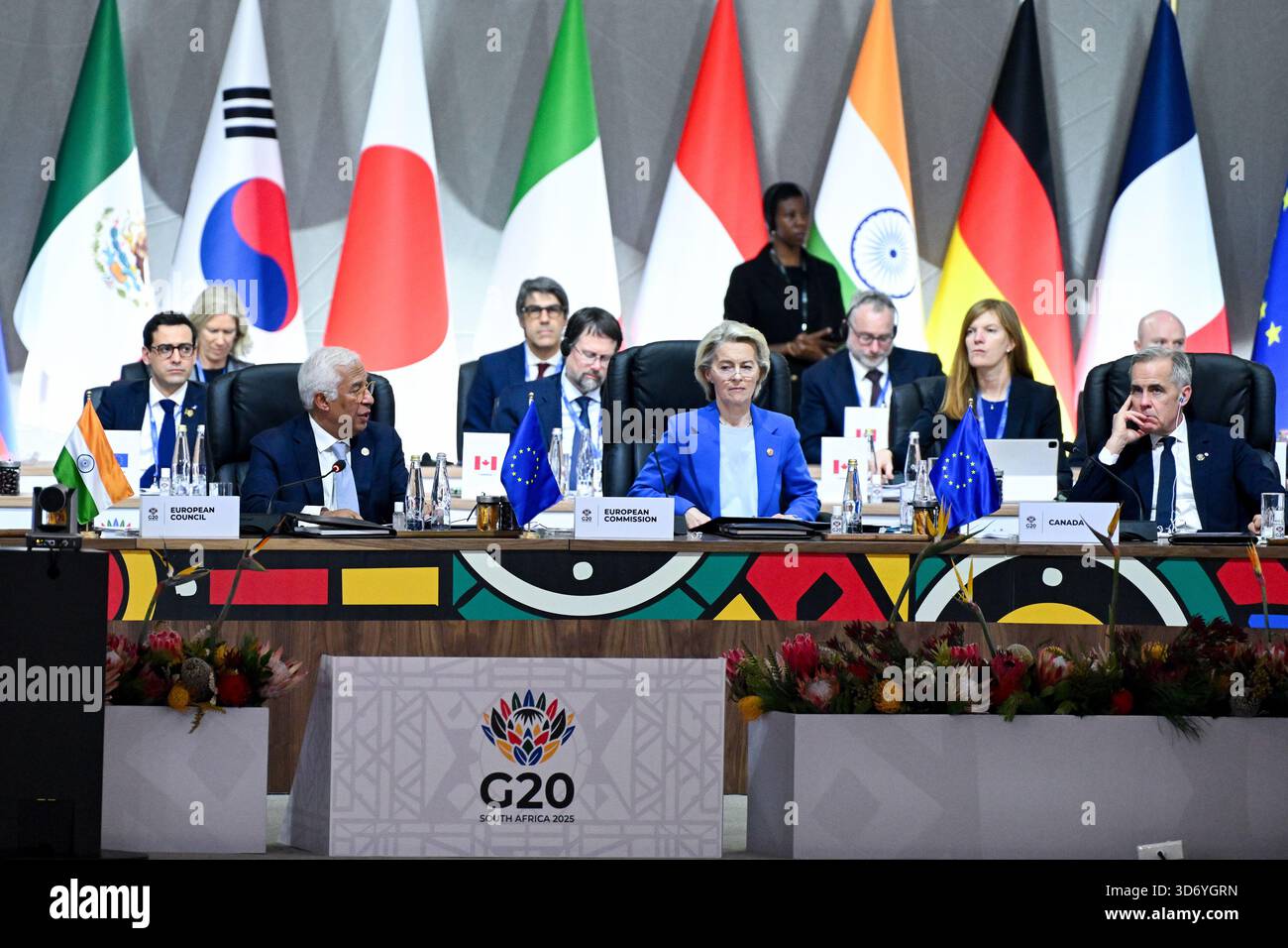leaders attend a G20 Leaders' Summit plenary session at the Nasrec Expo ...