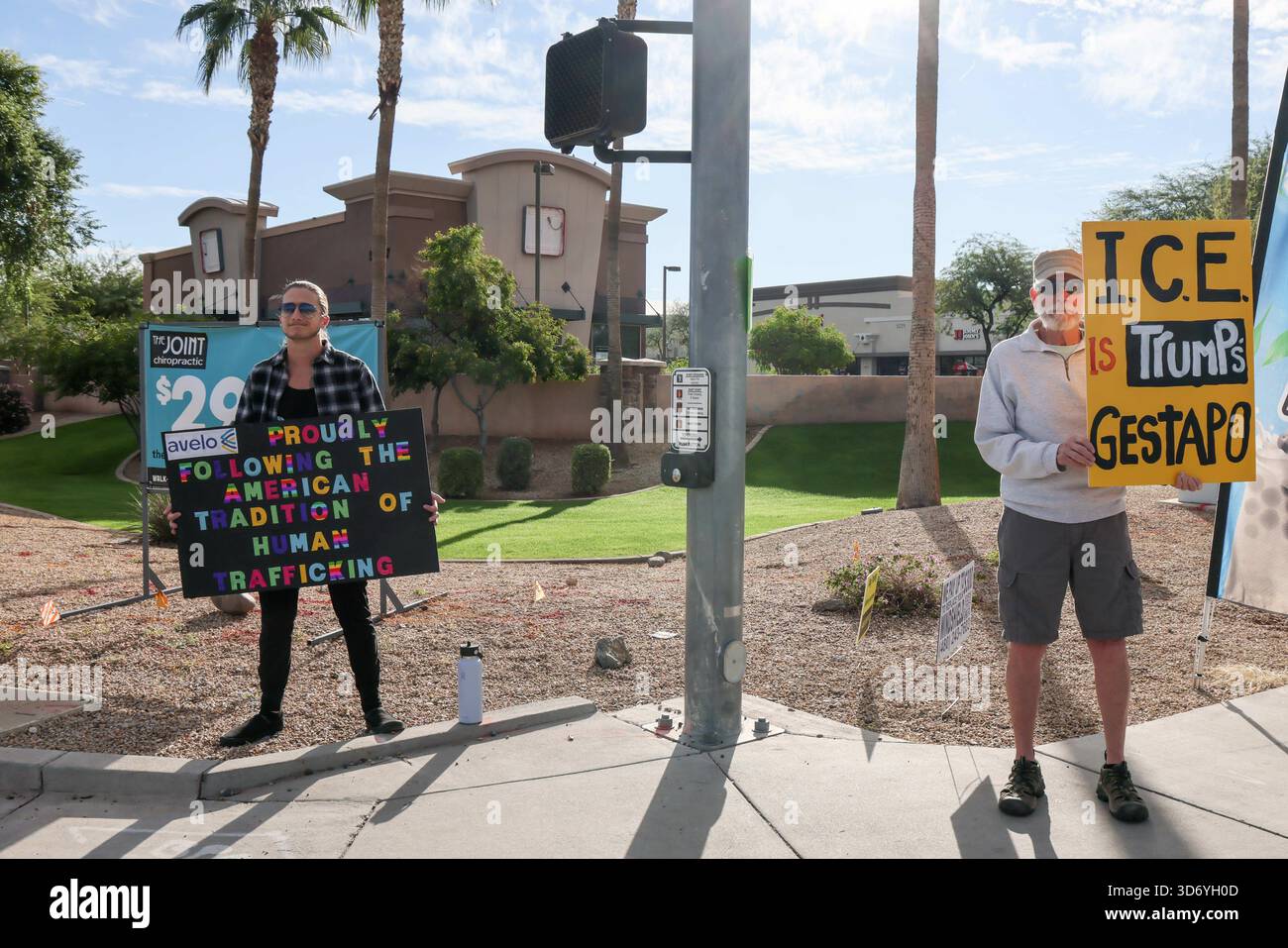 People gathered to protest Avelo Airlines on Power and East Ray Road ...