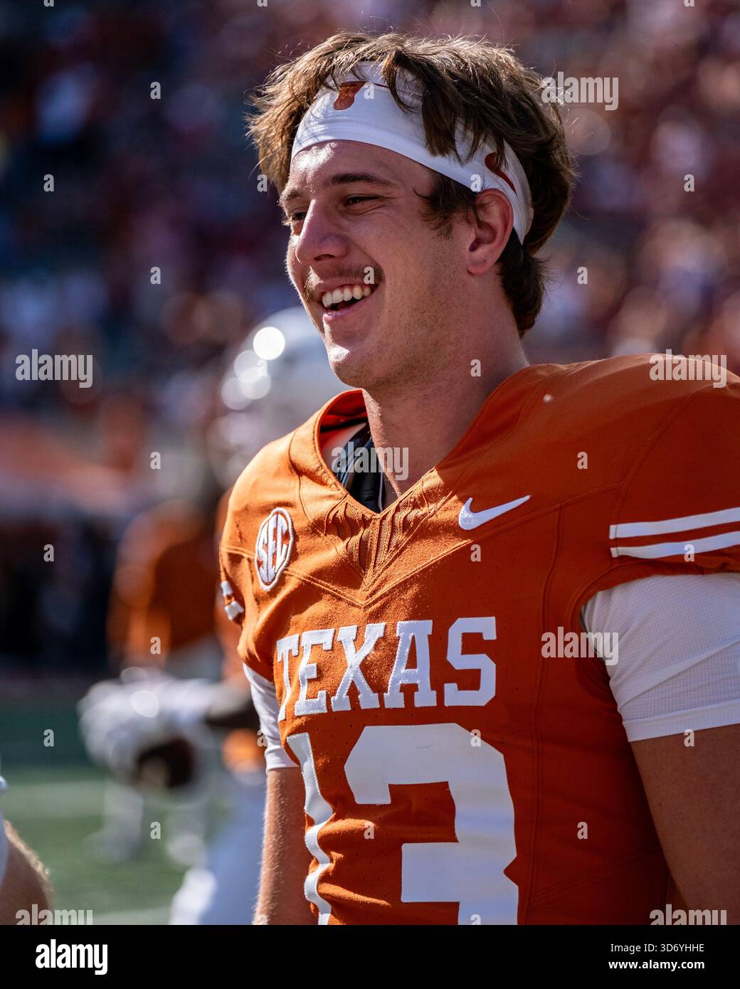 Nov 22, 2025. Parker Livingstone (13) of the Texas Longhorns warms up ...