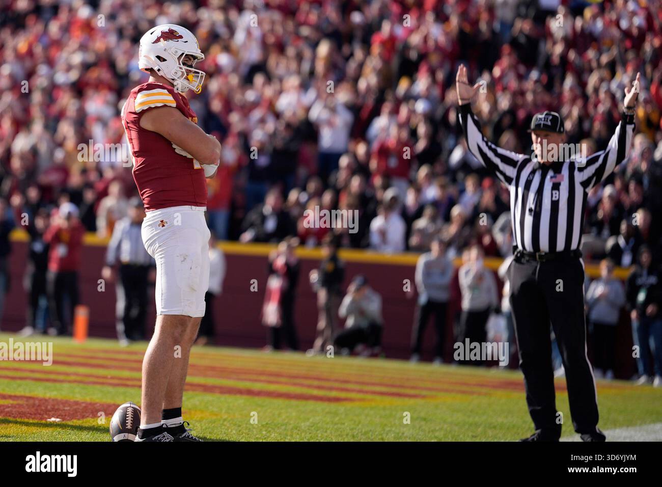 Iowa State tight end Benjamin Brahmer (18) reacts after scoring a ...