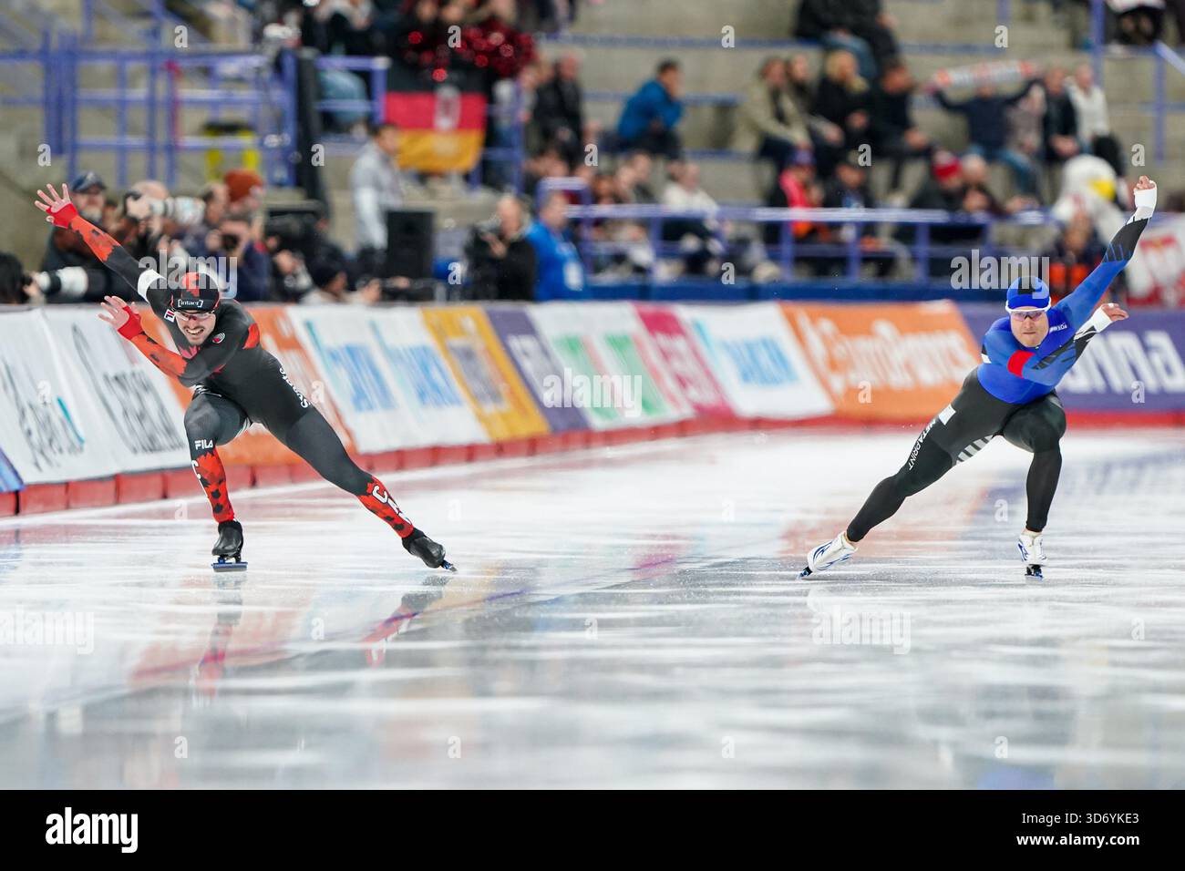 CALGARY, CANADA - NOVEMBER 22: Cedrick Brunet of Canada, Marten Liiv of Estonia during the ISU ...