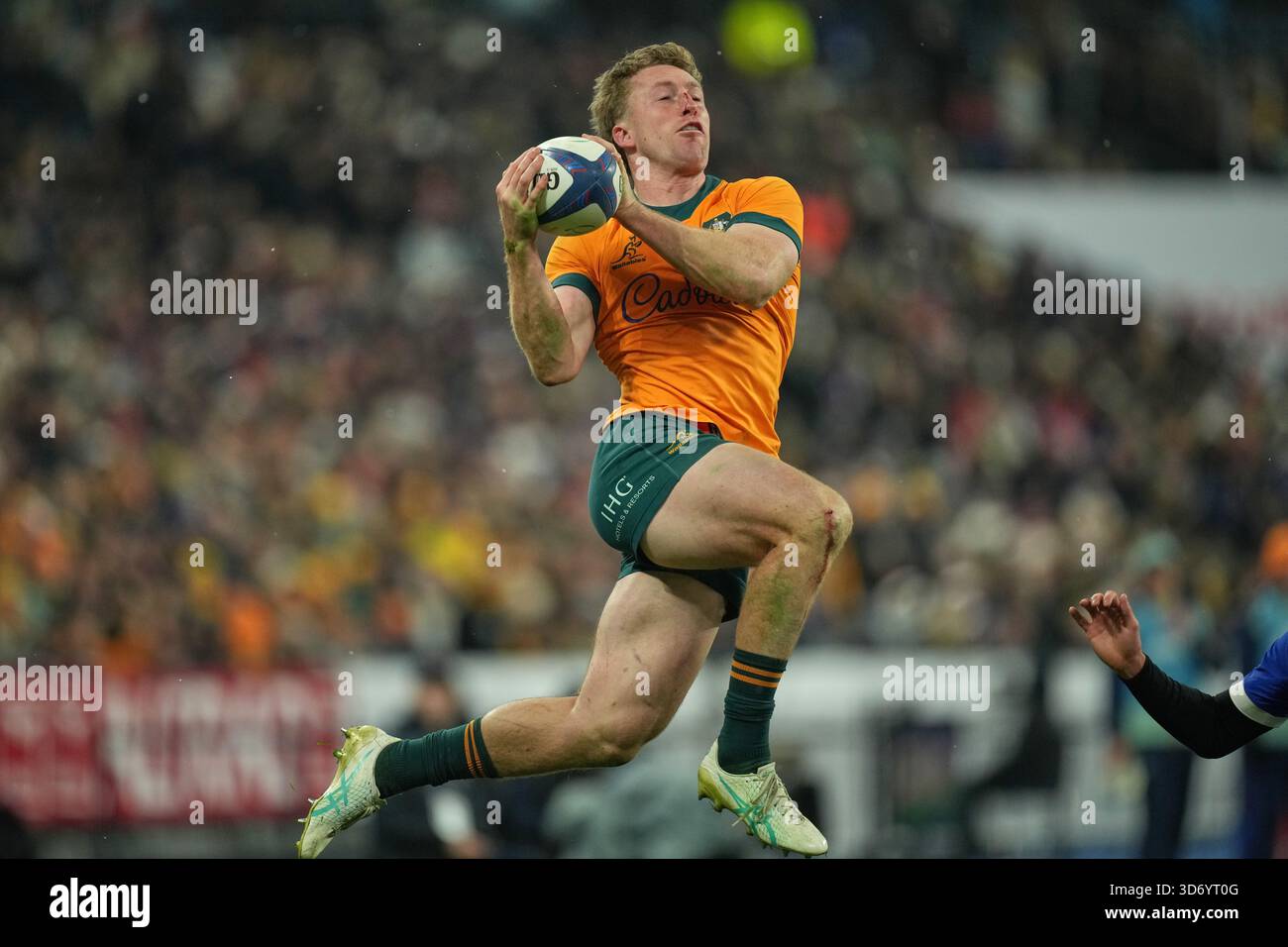Australia's Harry Potter catches the ball during the rugby union ...