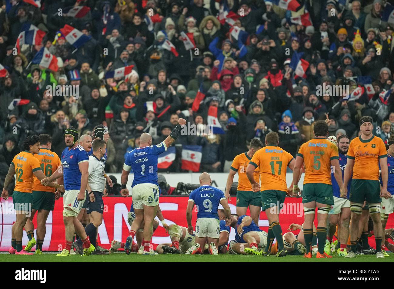 France players celebrate after Julien Marchand scored a try during the ...