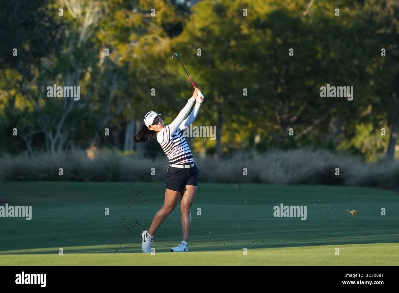 Jeeno Thitikul of Thailand hits from the 18th fairway during the third round of the LPGA Tour ...
