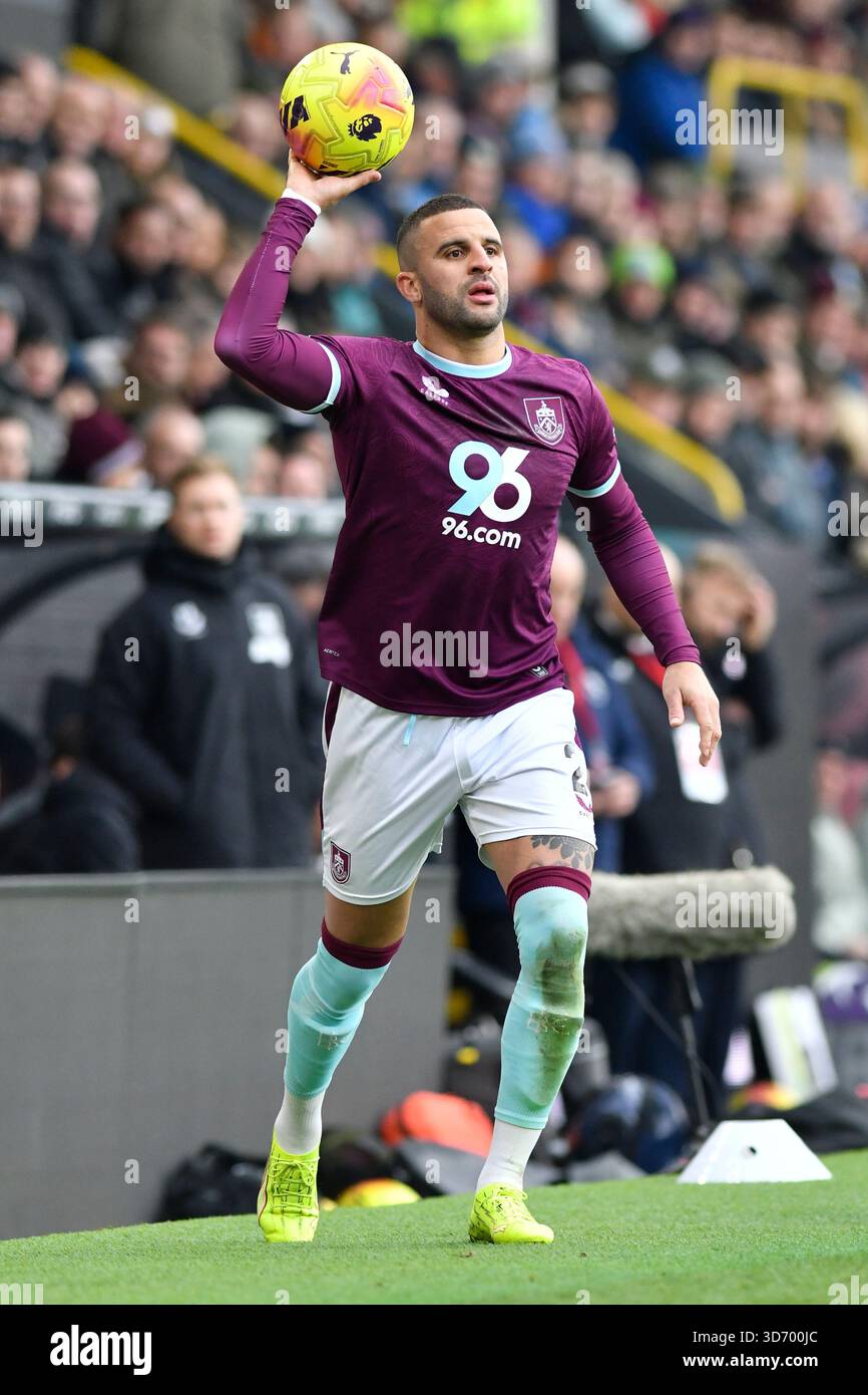 Kyle Walker of Burnley takes a throw in during the Burnley v Chelsea ...