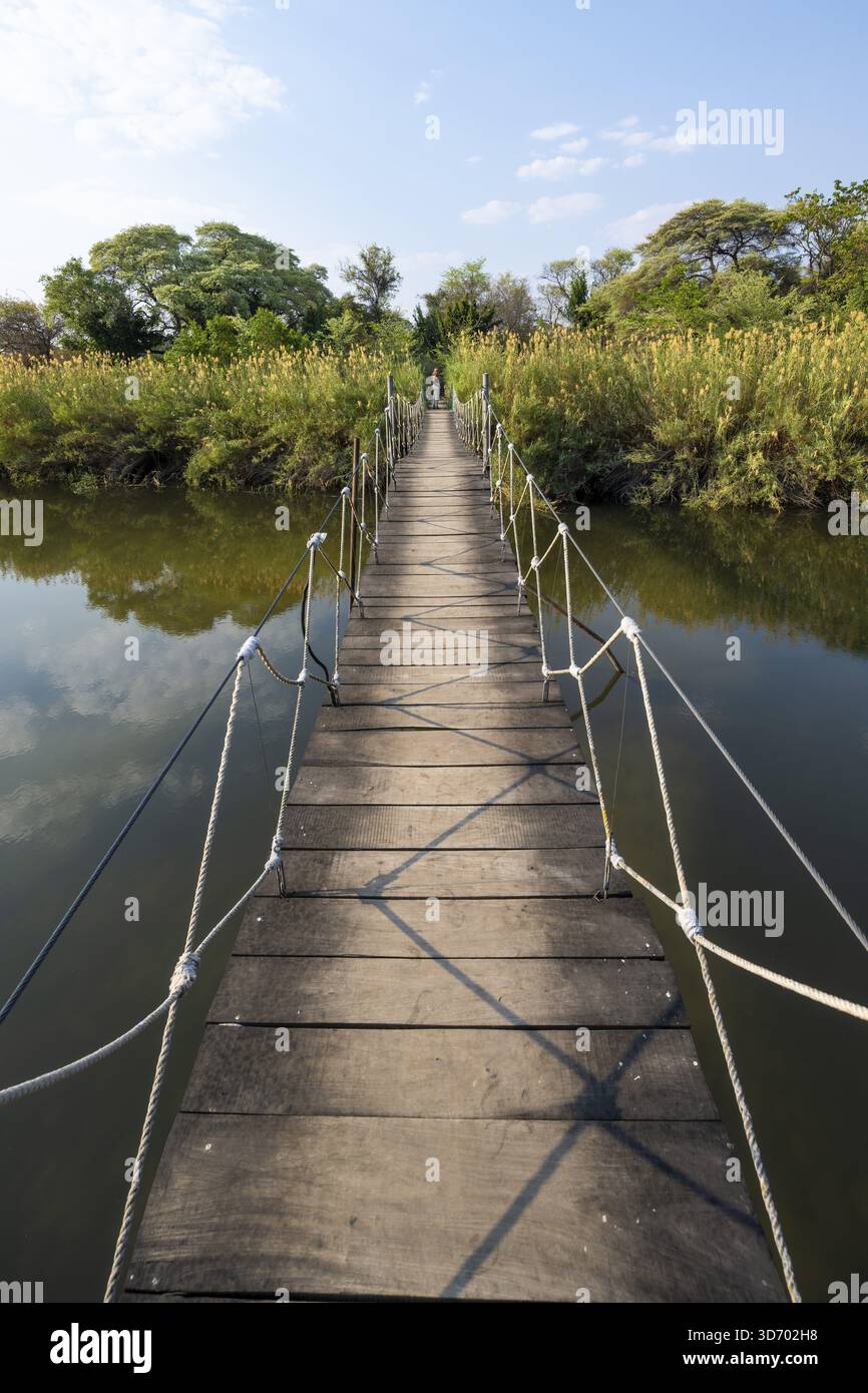 Kavango River, suspension bridge at Camp Kwando, Zambezi region ...