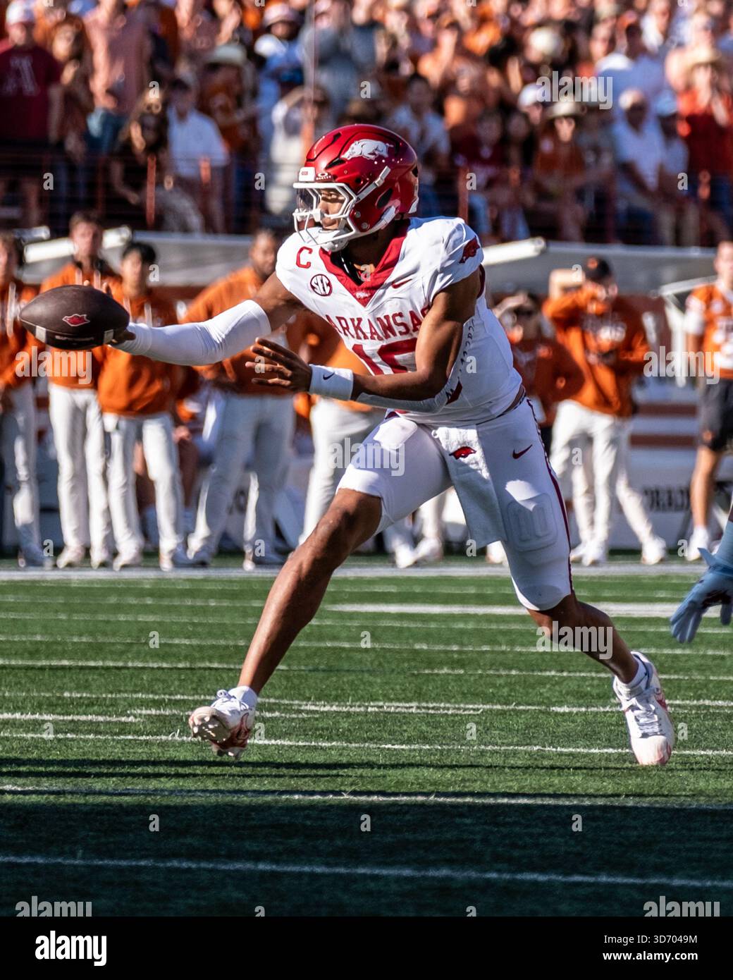 Nov 22, 2025. Taylen Green (10) of the Arkansas Razorbacks vs the Texas ...