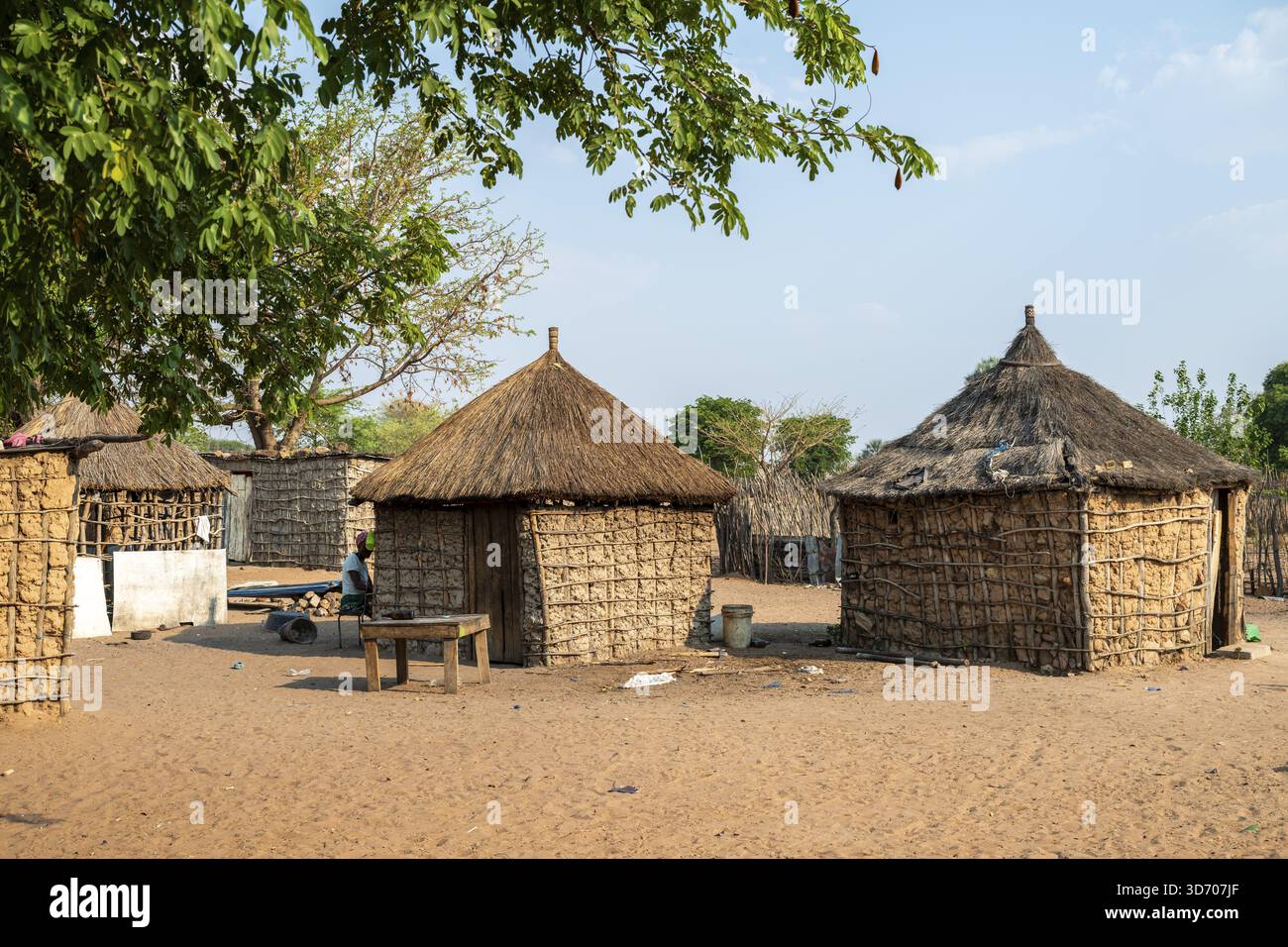 Typical village with mud huts, locals, Caprivi strip, Namibia Stock ...