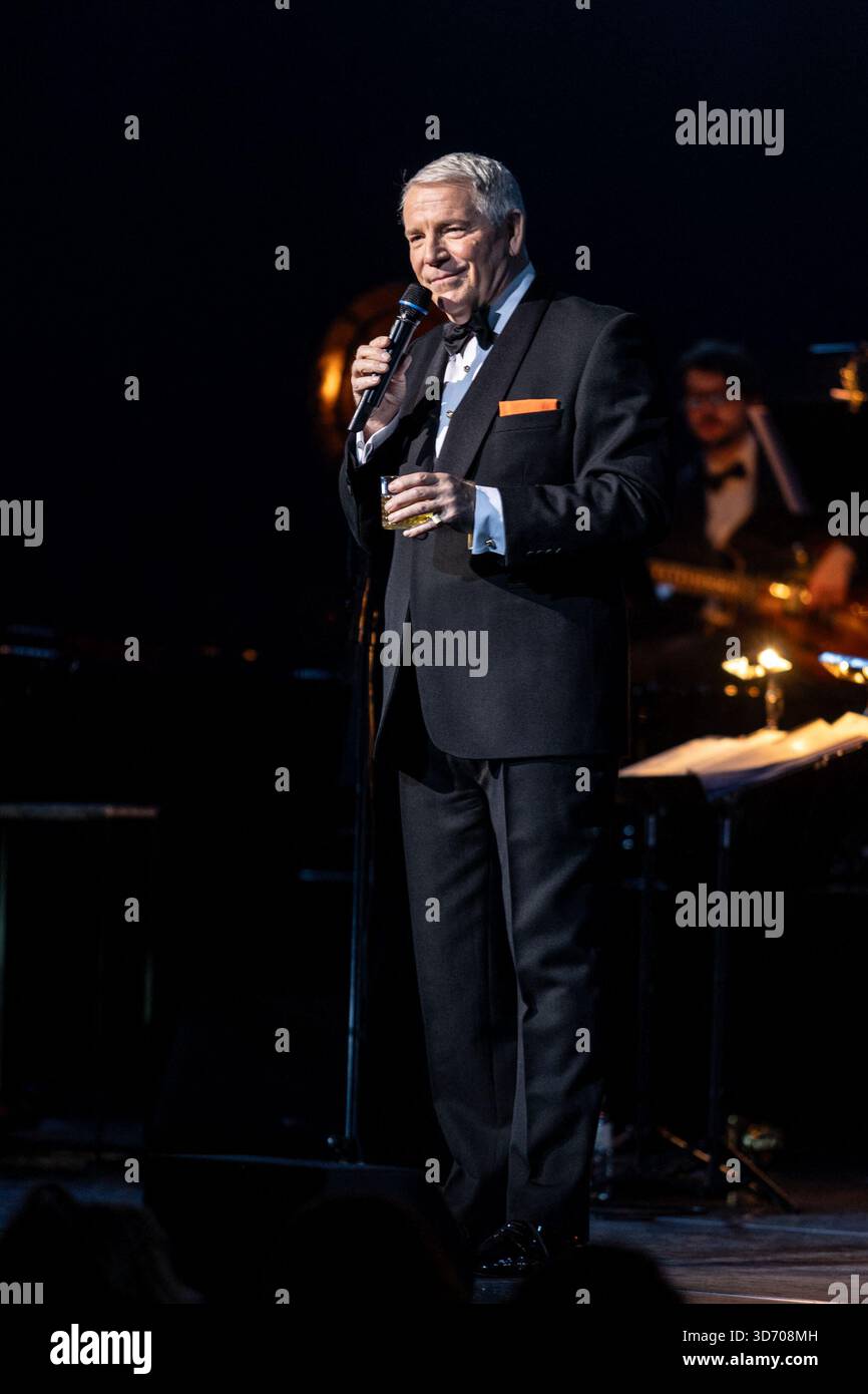 Singer Stephen Triffitt as Frank Sinatra perform at The Voice Is Back ...