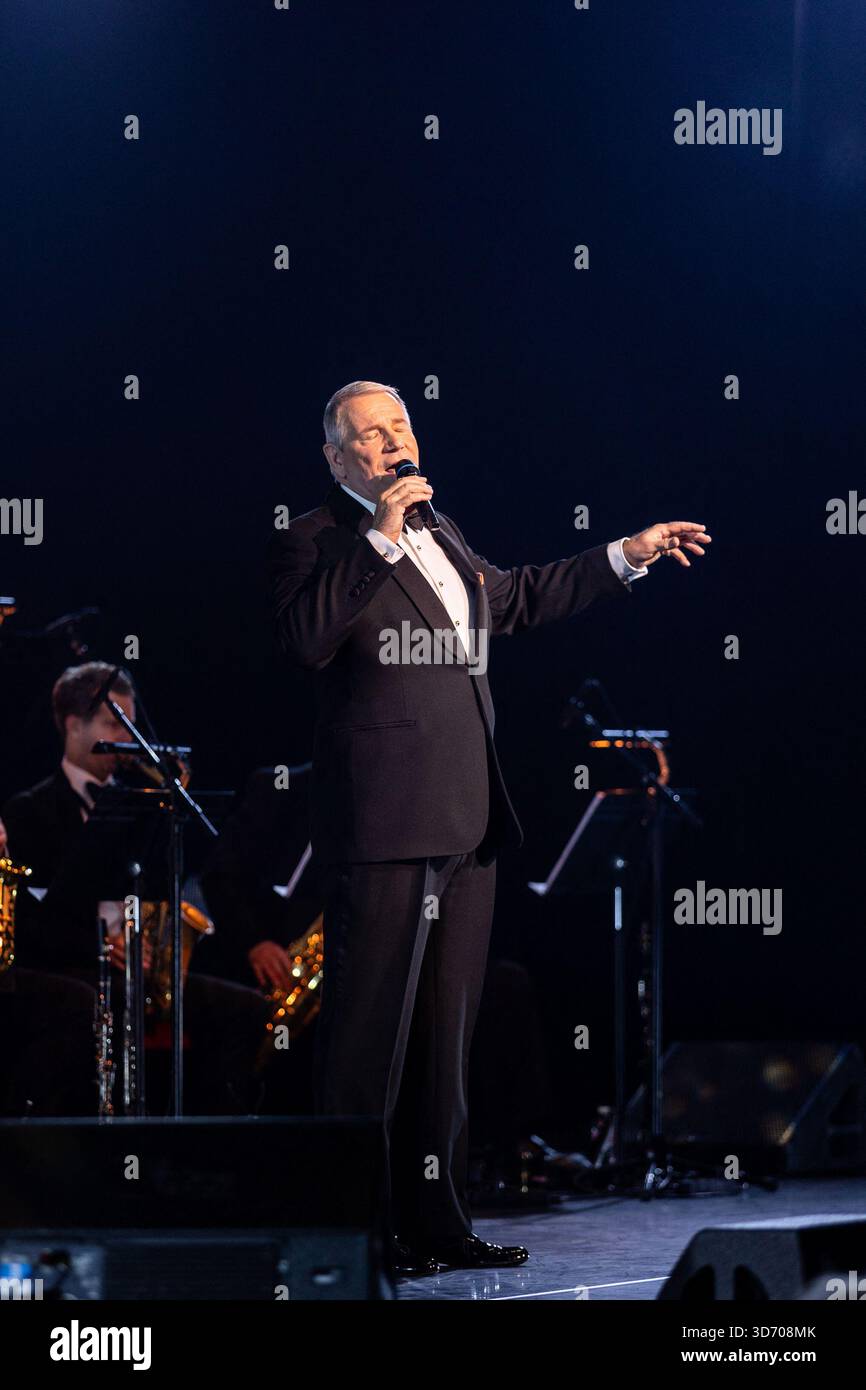 Singer Stephen Triffitt as Frank Sinatra perform at The Voice Is Back ...