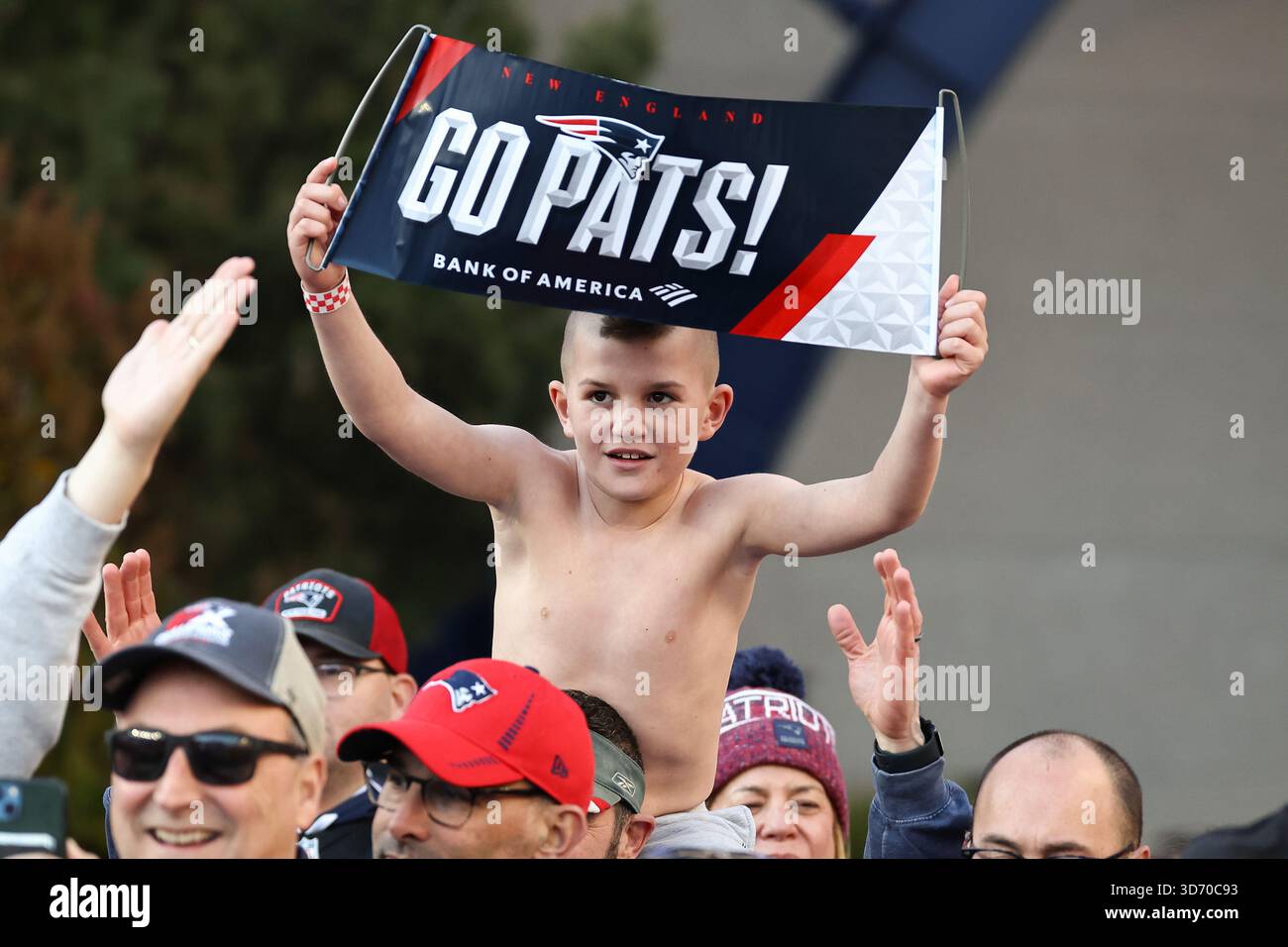 A young New England Patriots fan during an NFL football game between ...