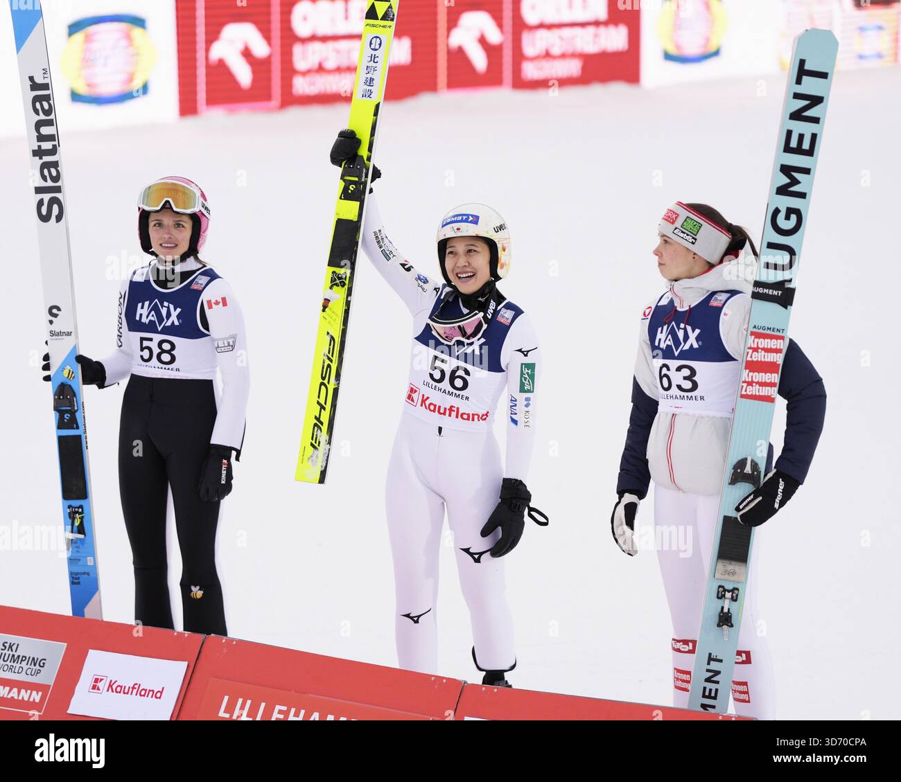 Nozomi Maruyama (C) of Japan poses after winning gold in the women's ...